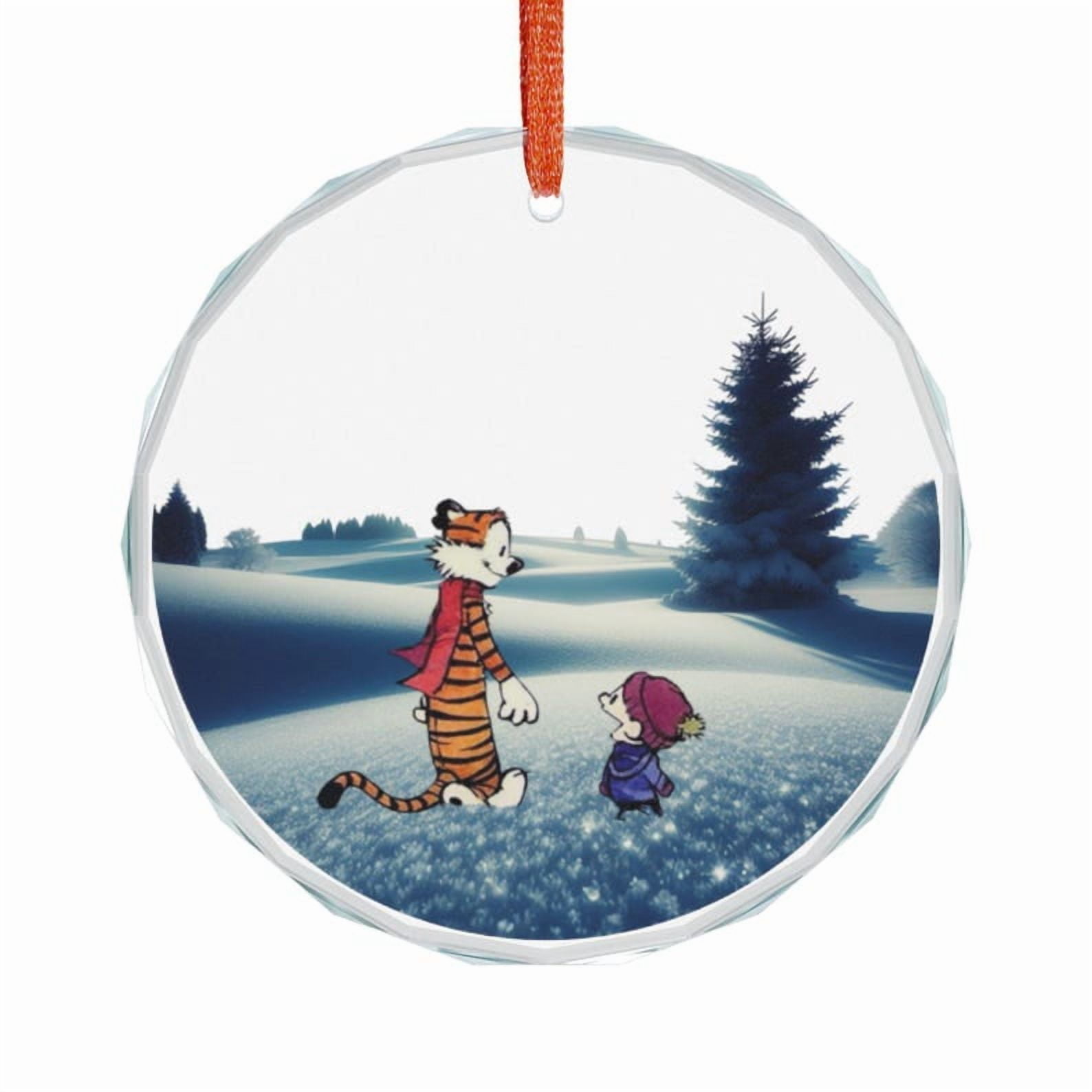 Boy & Tiger Winter Scene Crystal Ornament – Snowy Holiday Glass Tree ...