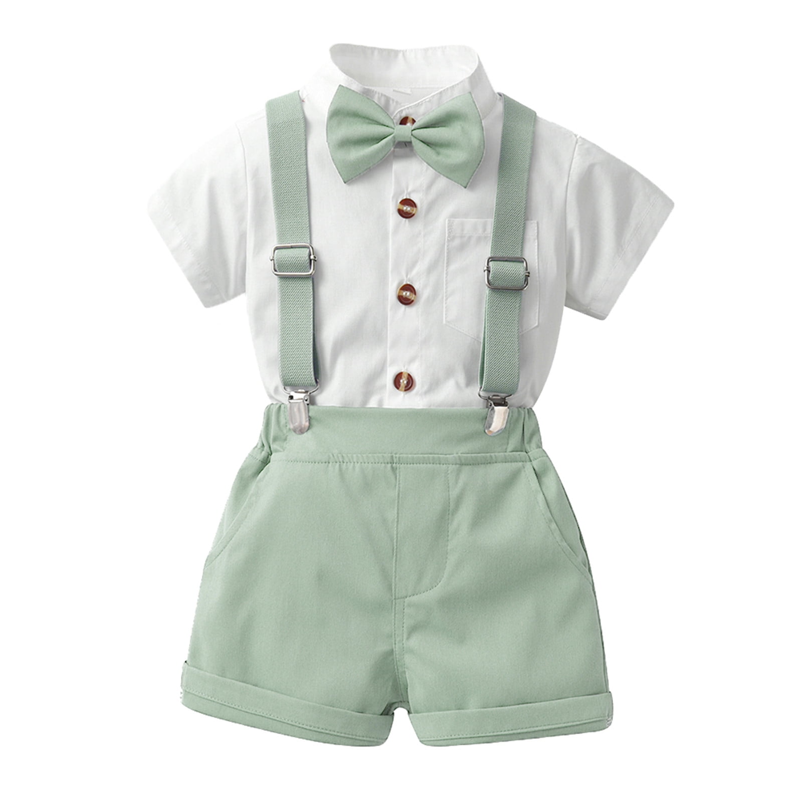 Boy Toddler Casual Suspenders Outfit Solid Color Short Sleeve Shirts ...