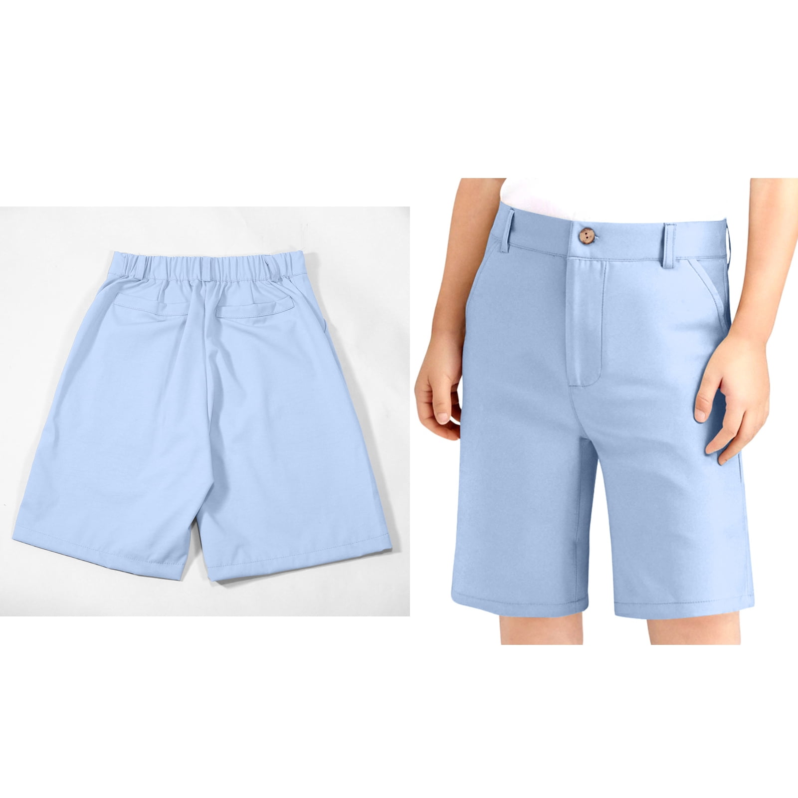 Boy Uniform Pants Flat Front Stretch Preppy School Shorts Blue Pants ...