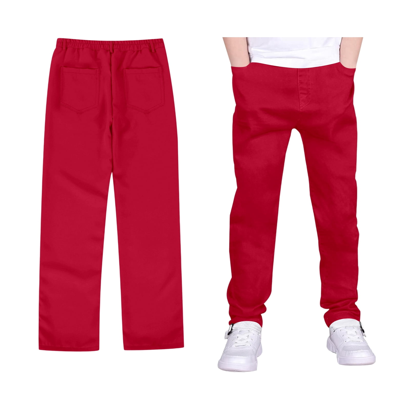 Boy Uniform Pants Pull On Chino Pants with Pockets Straight Pants Kids ...