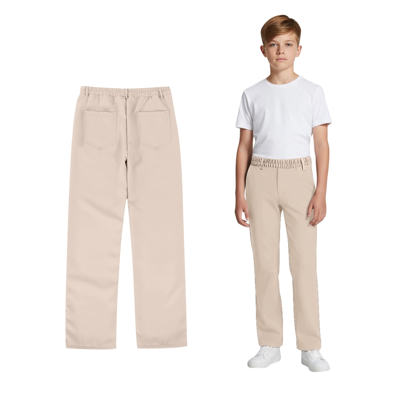 Boy Uniform Pants Straight Pants with Pockets Pull On Chino Pants ...