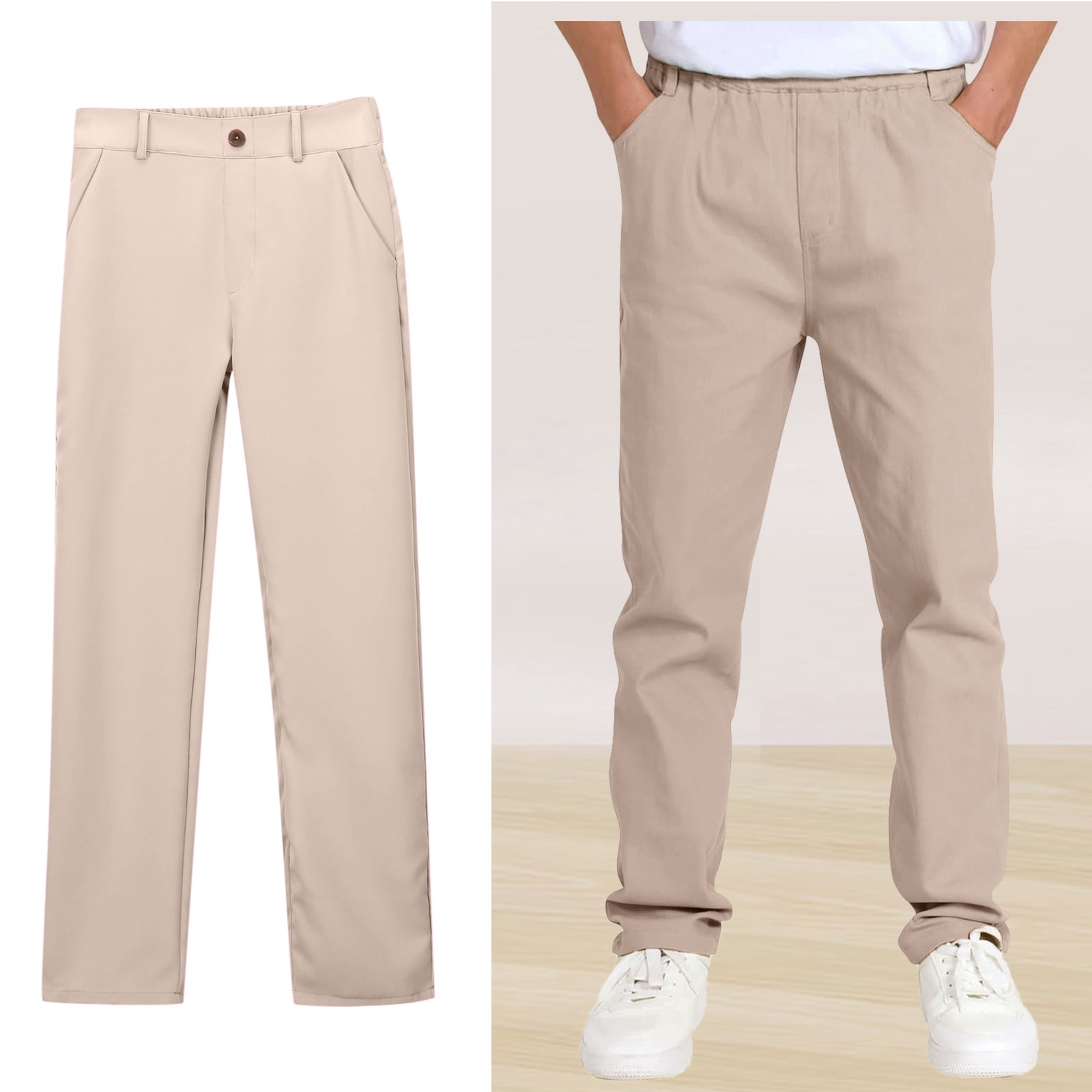 Boy Uniform Pants Straight Pants with Pockets Pull On Chino Pants ...