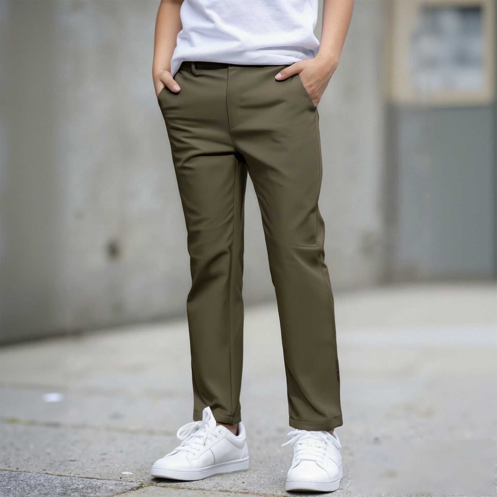 Boy Uniform Pants Straight Pants with Pockets Pull on Chino Pants ...
