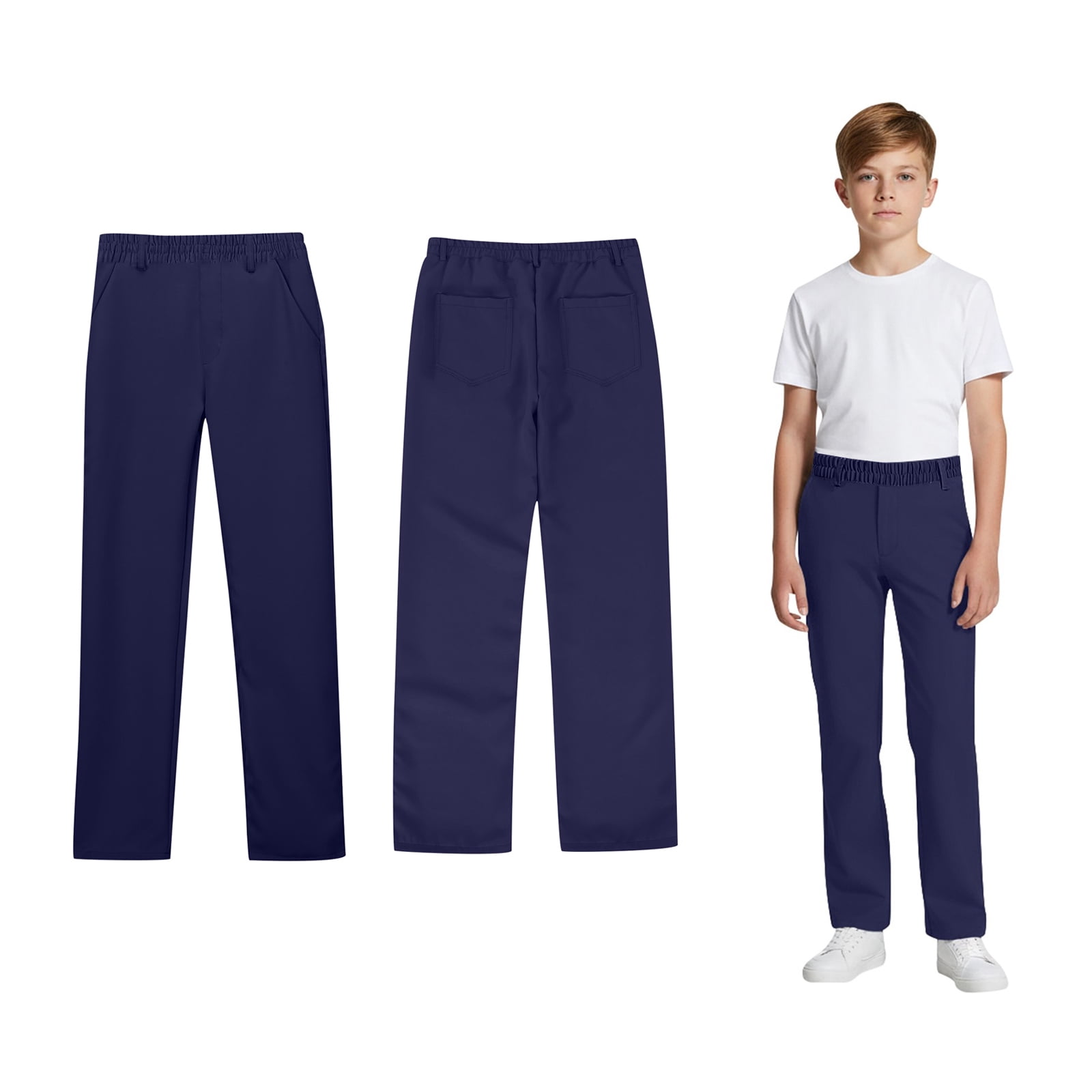 Boy Uniform Pants Straight Pants with Pockets Pull On Chino Pants ...