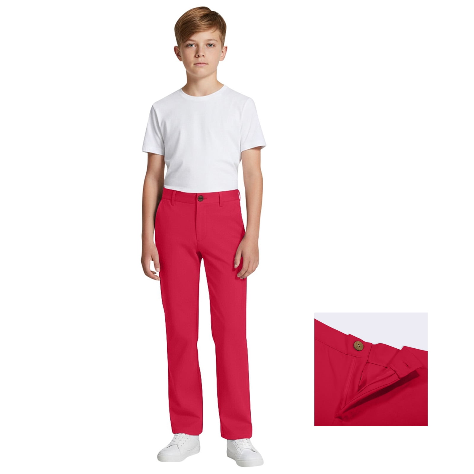 Boy Uniform Pants Straight Pants with Pockets Pull On Chino Pants ...