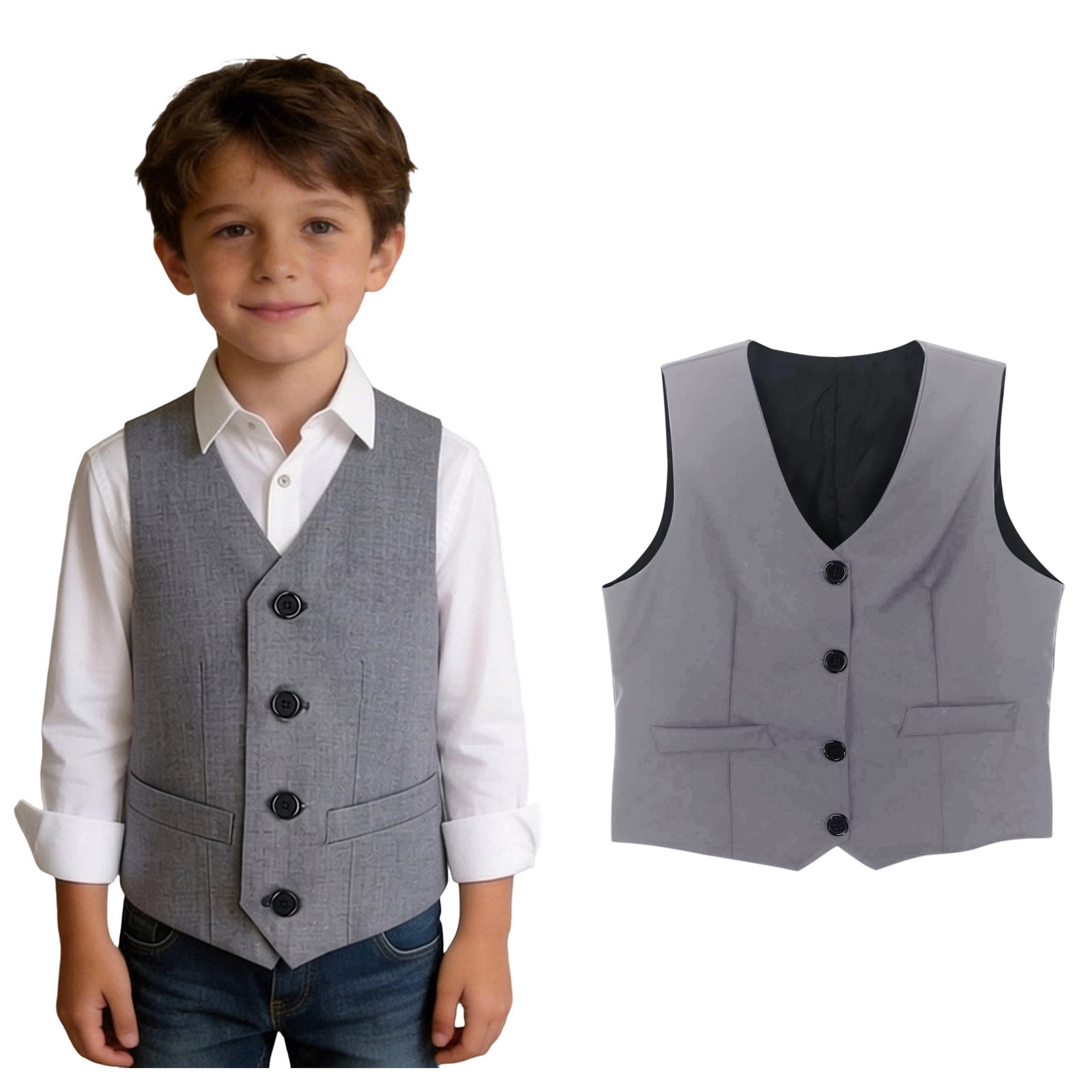 Boy Vest Sleeveless Button Down Grey Vest Uniform Shirt Kid Boys Formal ...