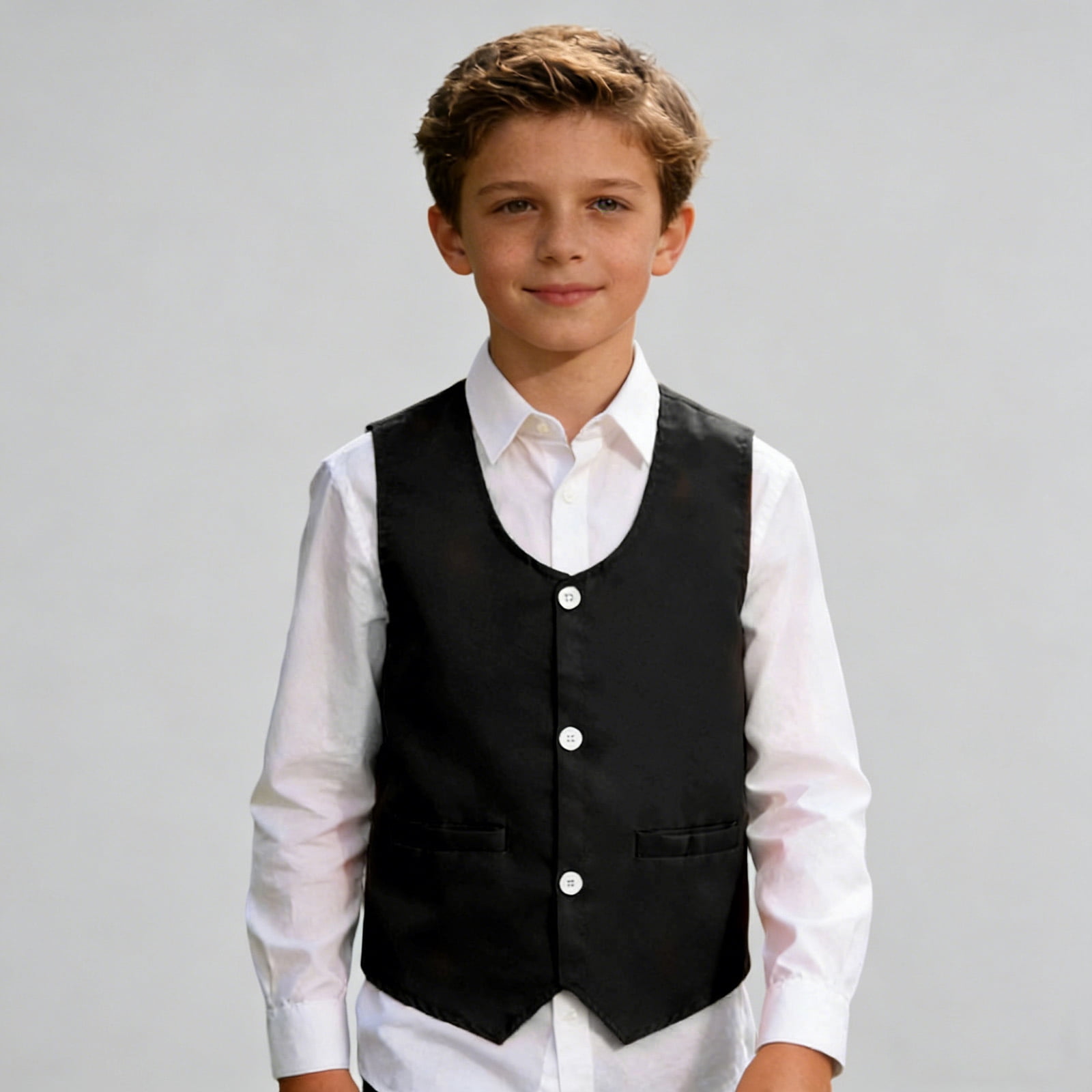 Boy Vest Sleeveless Button Up Black Suit School Shirts Teen Boys Formal ...