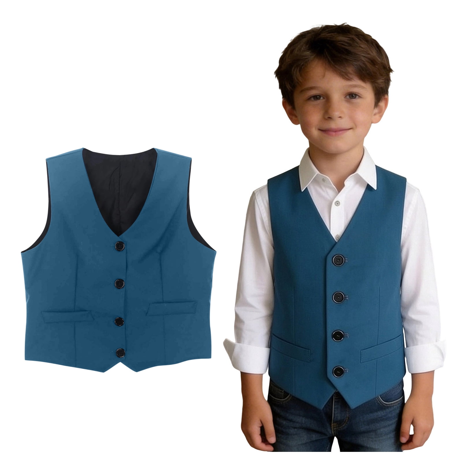 Boy Vest Sleeveless Button Up Blue Vest Boys Uniform Shirts Kid Boy'S ...