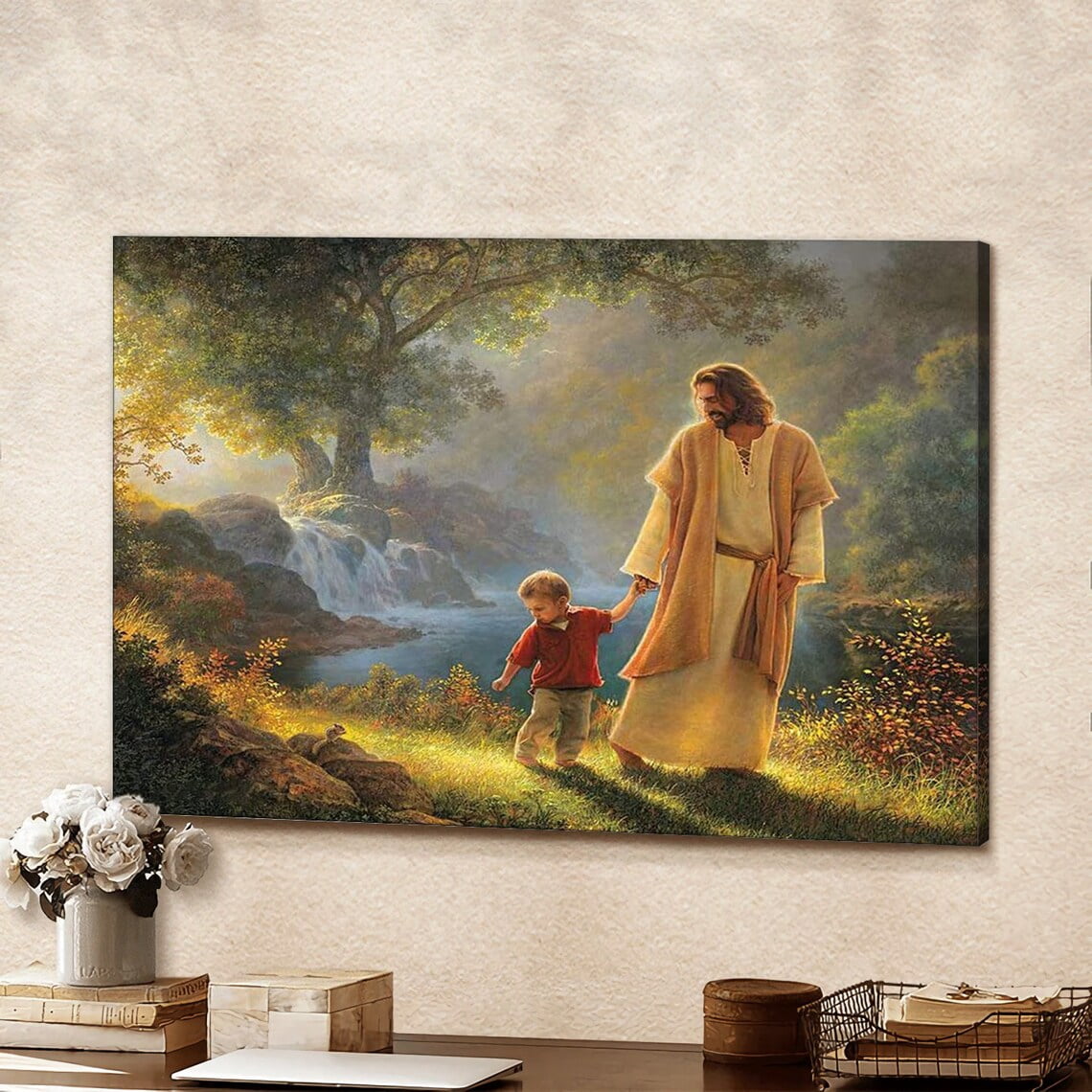 Boy Walking With Jesus, Jesus Poster, Jesus Wall Art, Christ Pictures ...