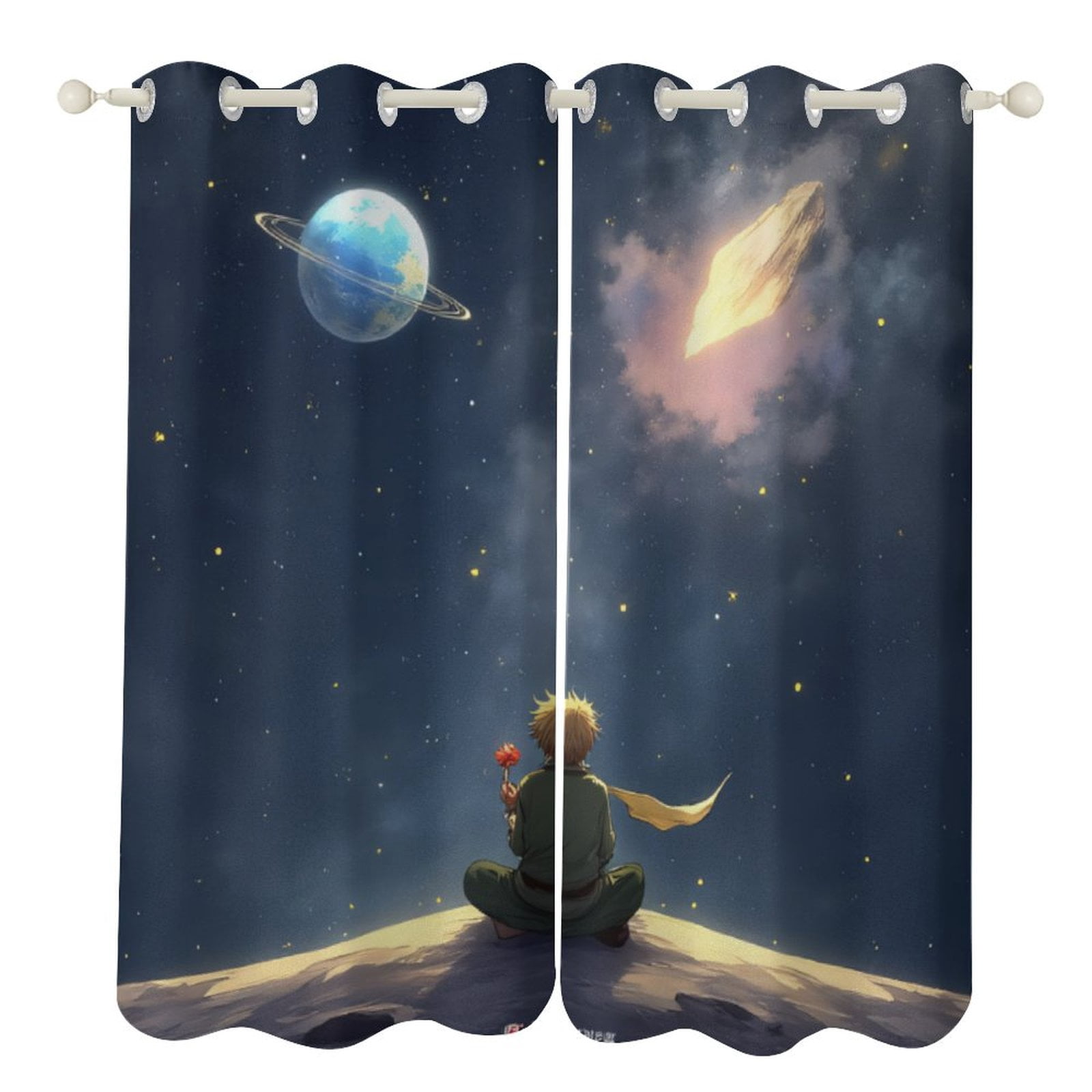Boy Watching Planets And Stars 2 Panels Curtains for Bedroom Living ...