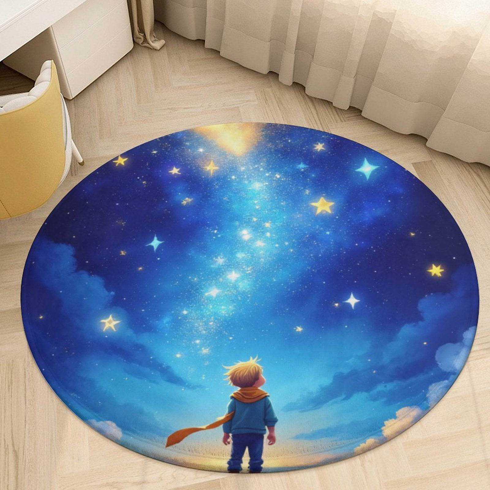 Boy Watching Stars Round Area Rugs for Bedroom Living Room, 6FT Soft ...