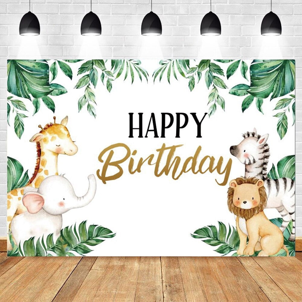 Boy Wild One Backdrop Green Leaves Safari Animals Background Jungle ...