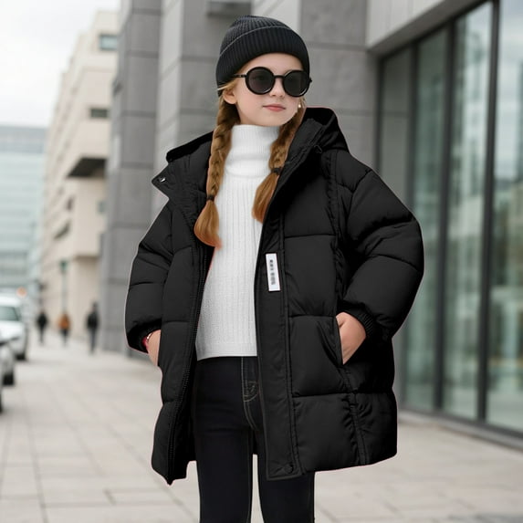 Boy Winter Coat Kids Puffer Jacket with Pocket Zipper Hooded Coat Solid ...