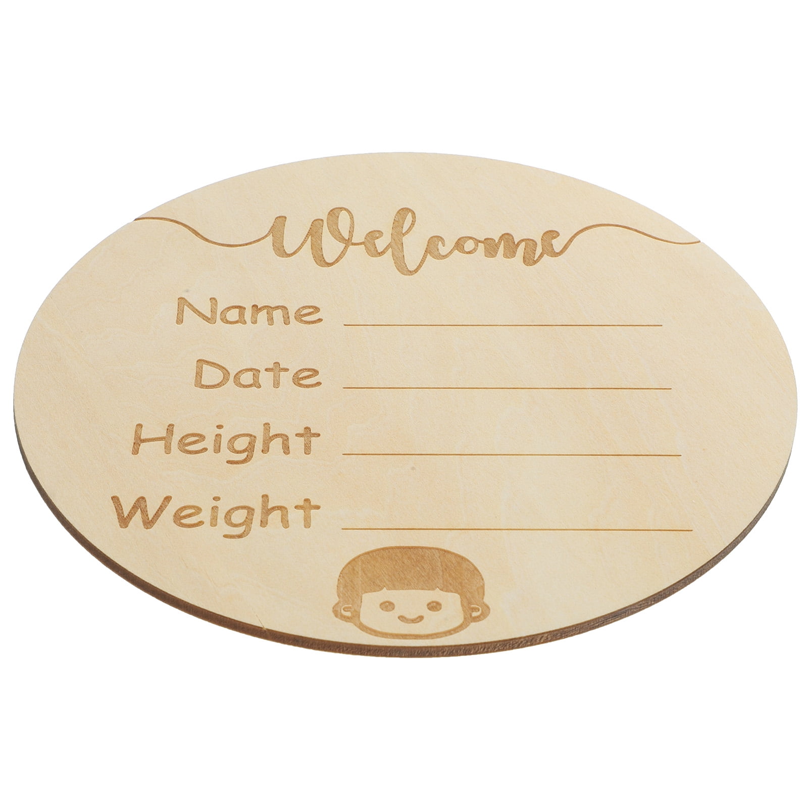 OUNONA Light Brown Round Wooden Newborn Announcement Sign for Baby ...