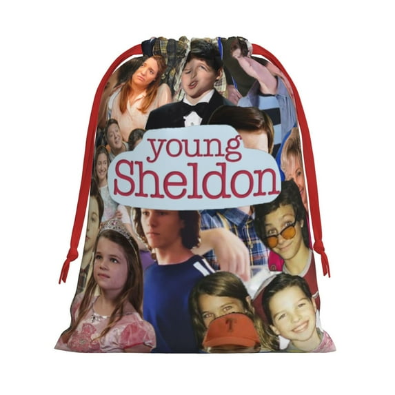 Boy Young Sheldon Animated Christmas Gift Bag Drawstring Xmas Candy ...