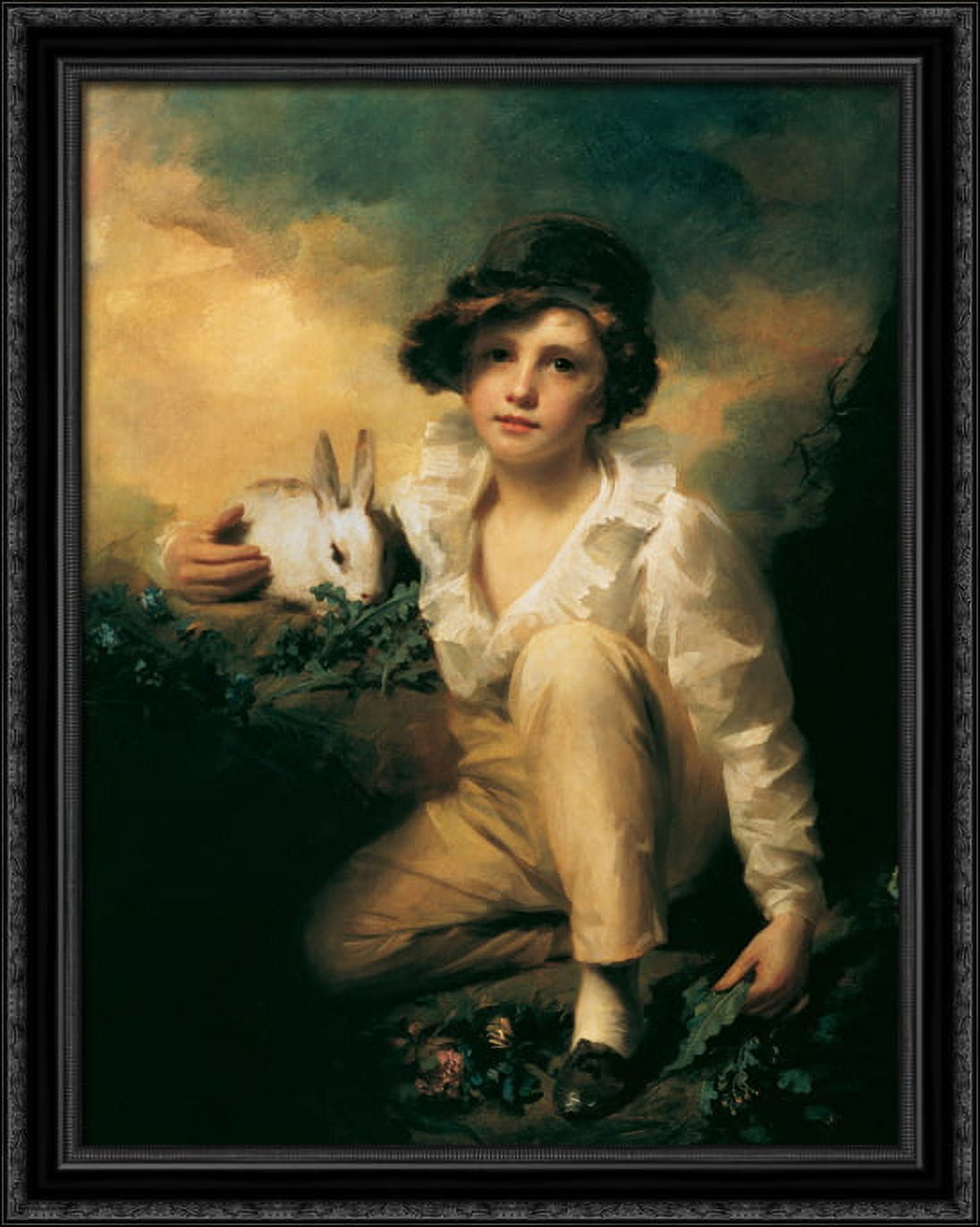 Boy and Rabbit 28x36 Large Black Ornate Wood Framed Canvas Art by Henry ...