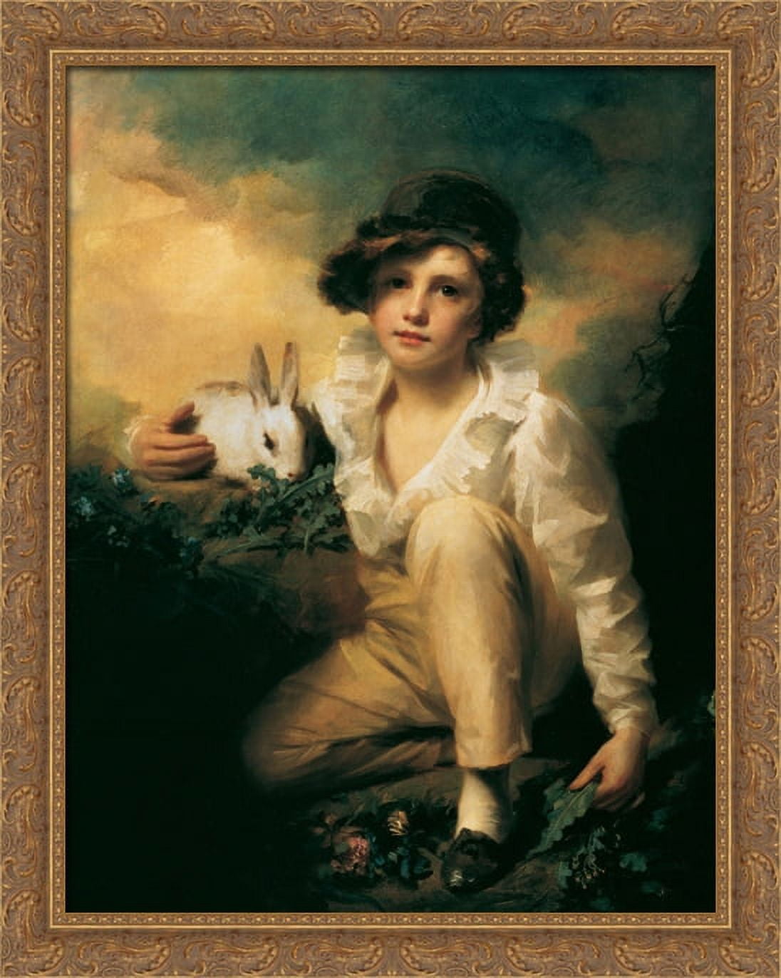 Boy and Rabbit 28x36 Large Gold Ornate Wood Framed Canvas Art by Henry ...
