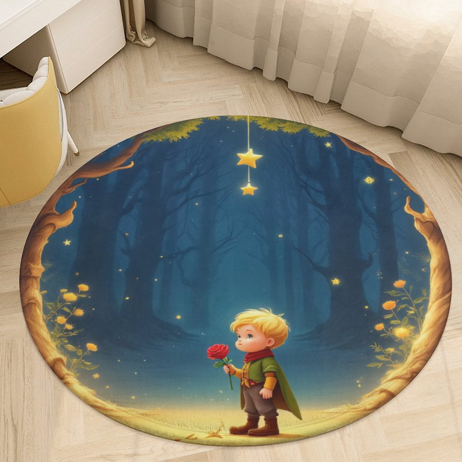 Boy in Enchanted Forest Round Area Rugs for Bedroom Living Room, 3FT ...