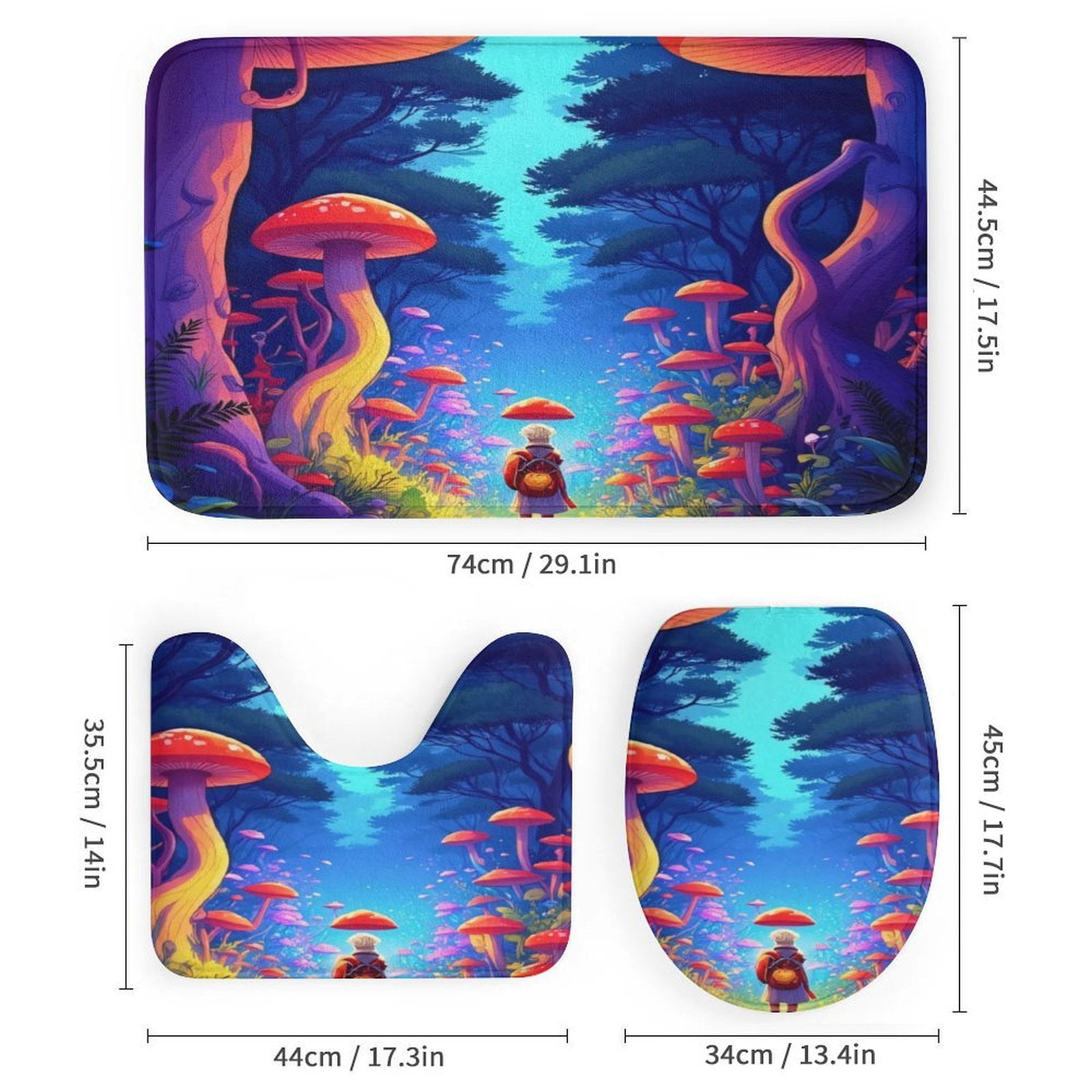 Boy in Magical Mushroom Forest Bathroom Mats Sets 3 Piece, Bath Mat ...