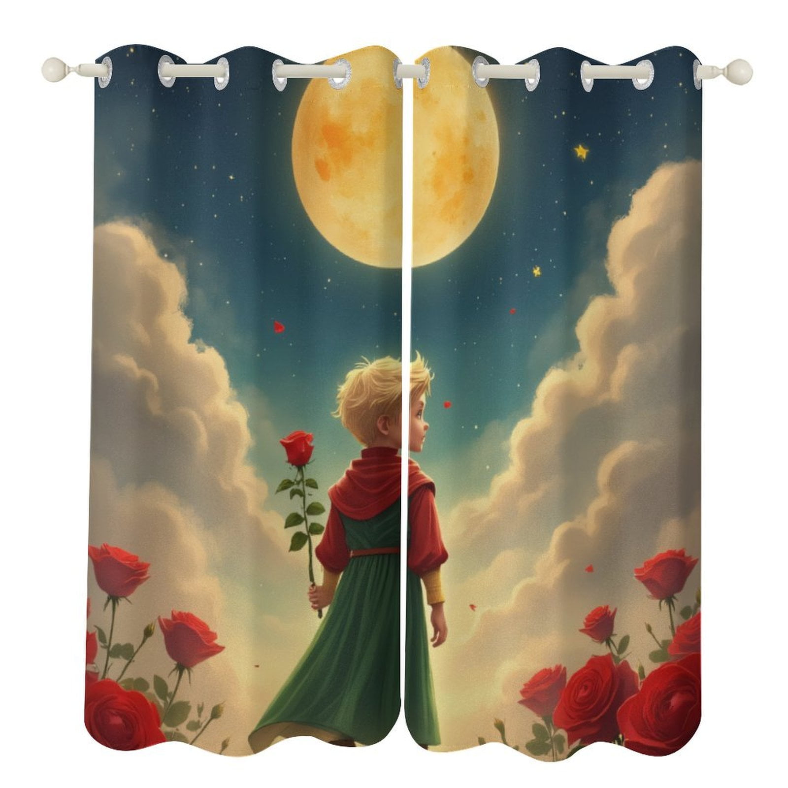 Boy in Moonlit Rose Garden Blackout Window Curtains for Bedroom Living ...