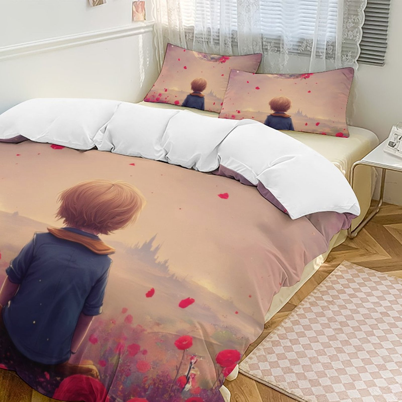 Boy in Poppy Field Under Full Moon 3D Duvet Cover Set Quilt Cover Theme ...
