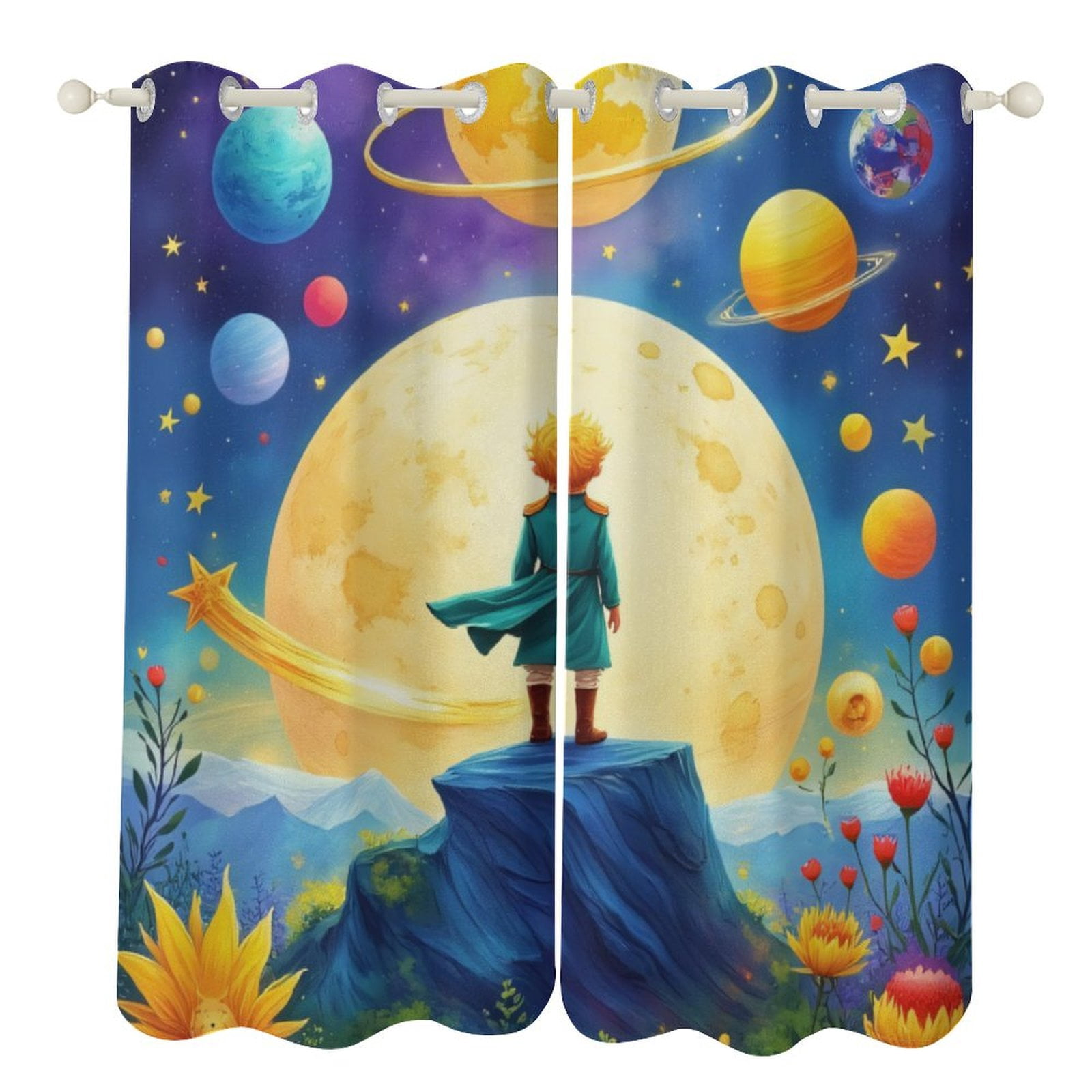 Boy in Space with Planets 2 Panels Curtains for Bedroom Living Room ...