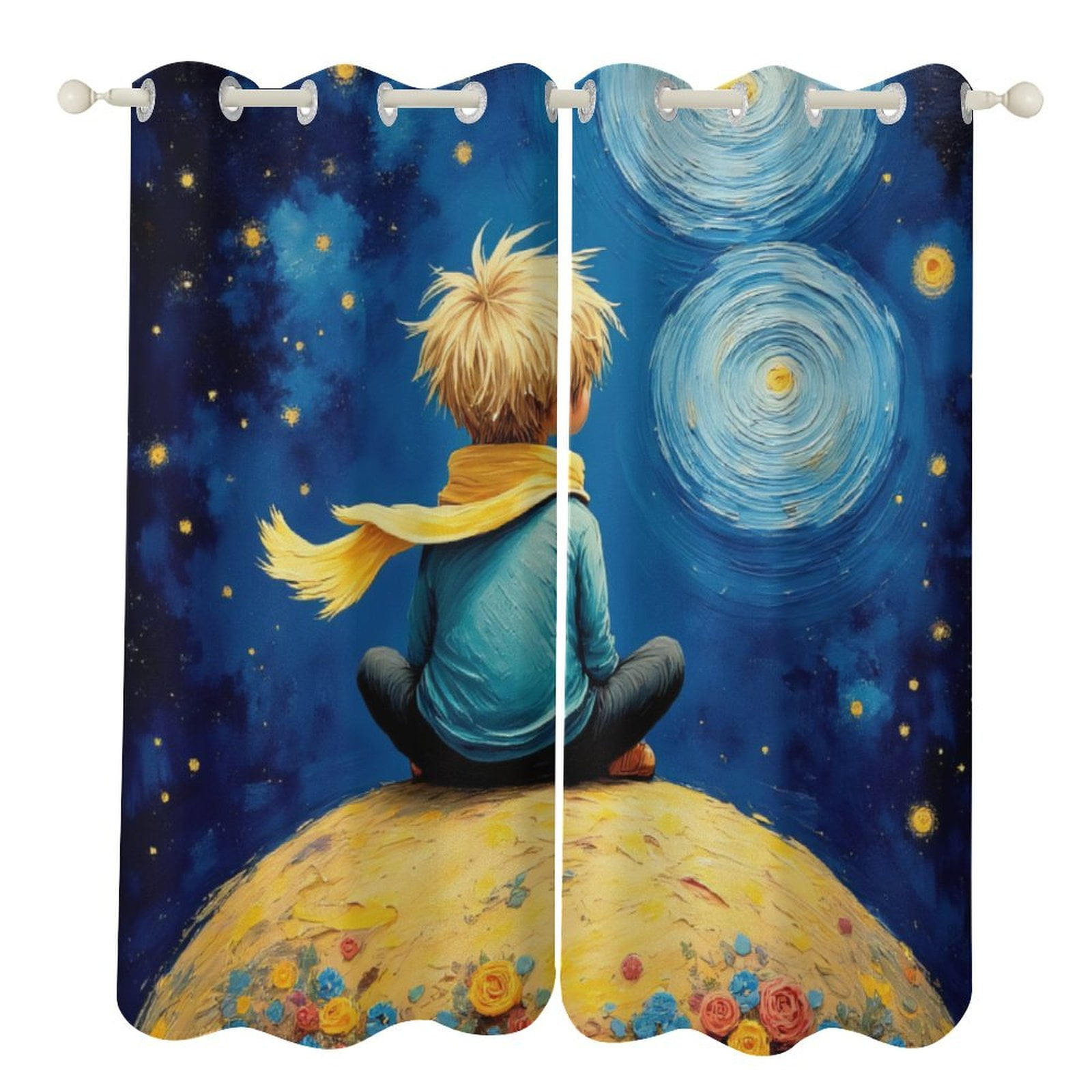 Boy in Starry Night 2 Panels Curtains for Bedroom Living Room Drapes ...