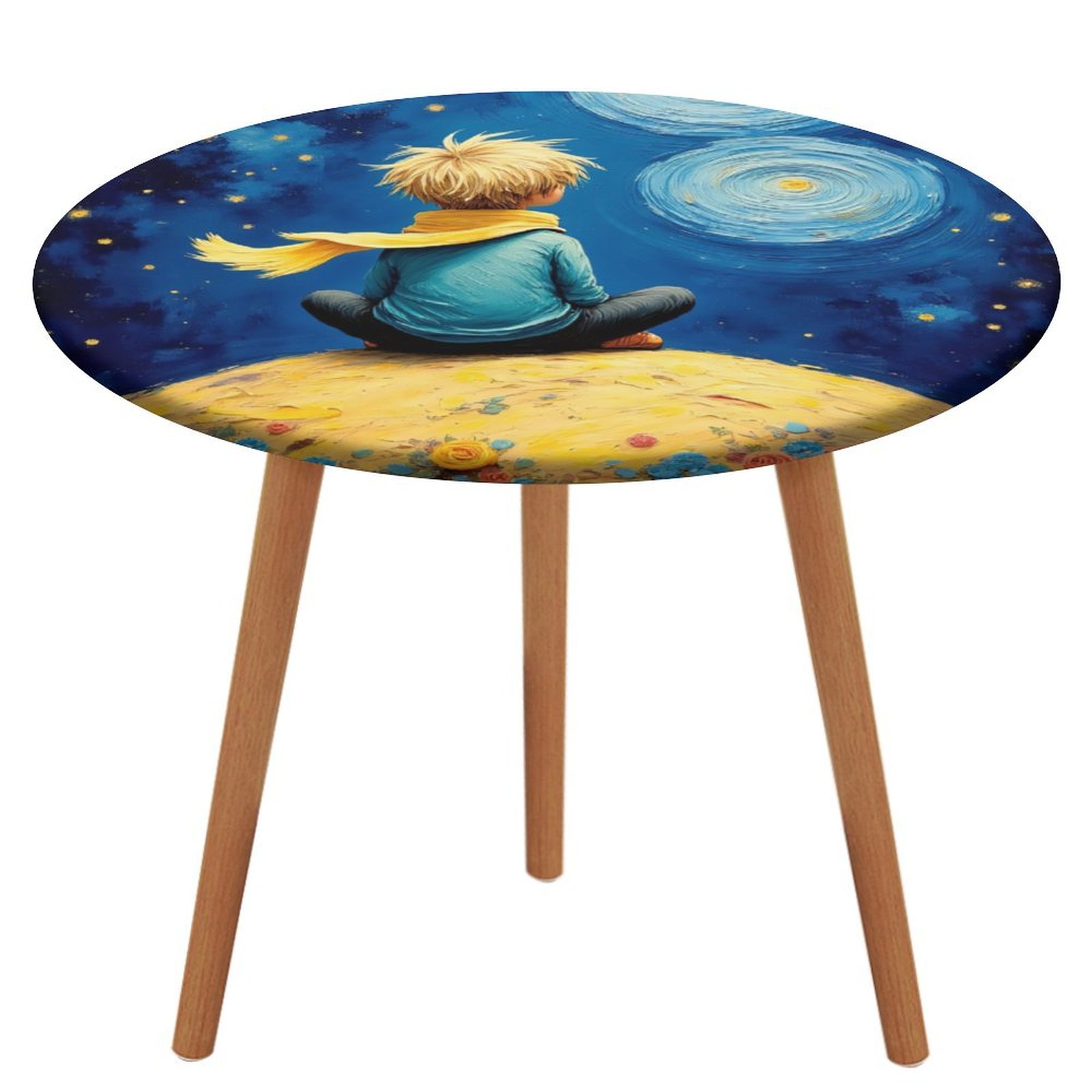 Boy in Starry Night Pattern Round Tablecloth Waterproof Elastic Table ...