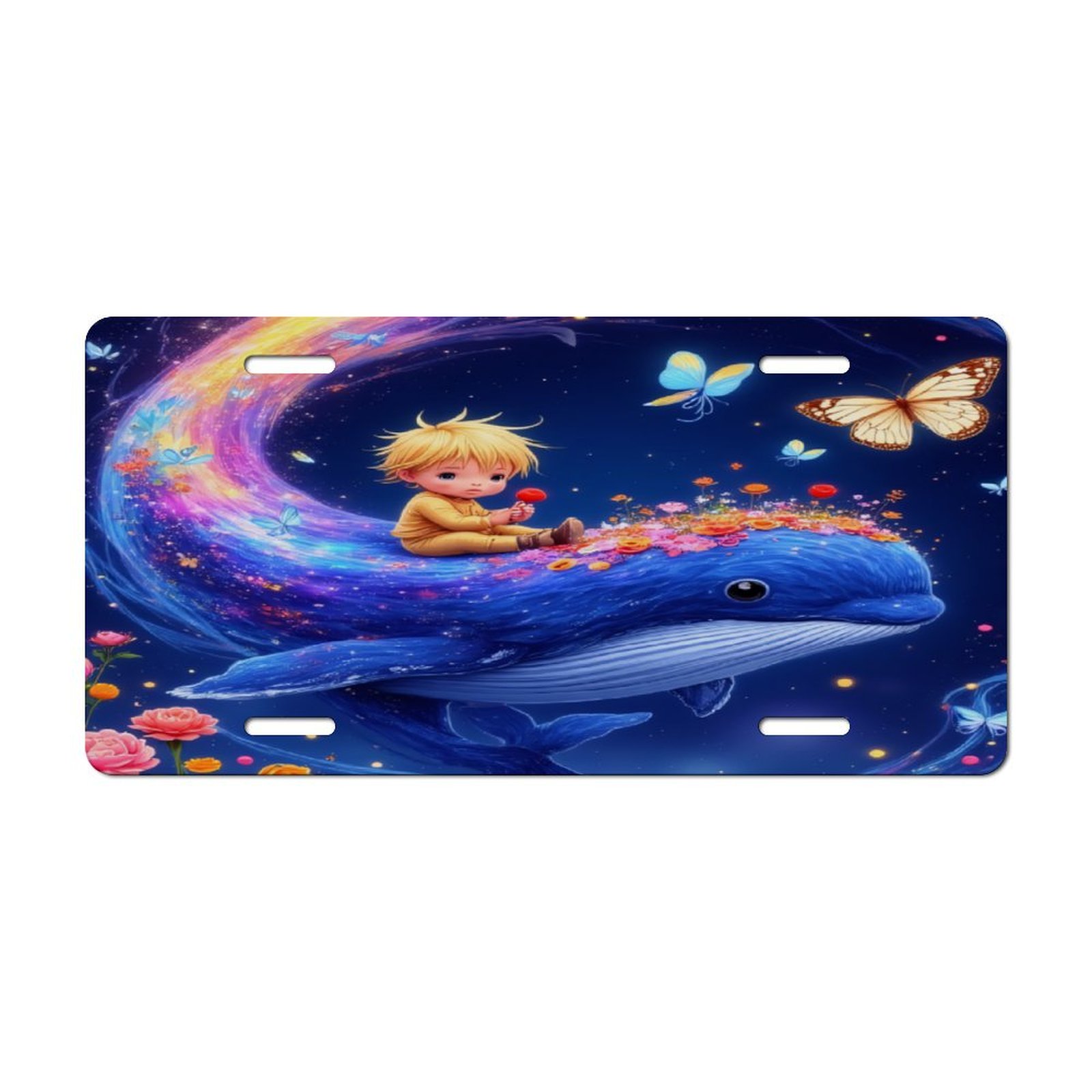 Boy on Magical Whale with Butterflies License Plate Lightweight ...
