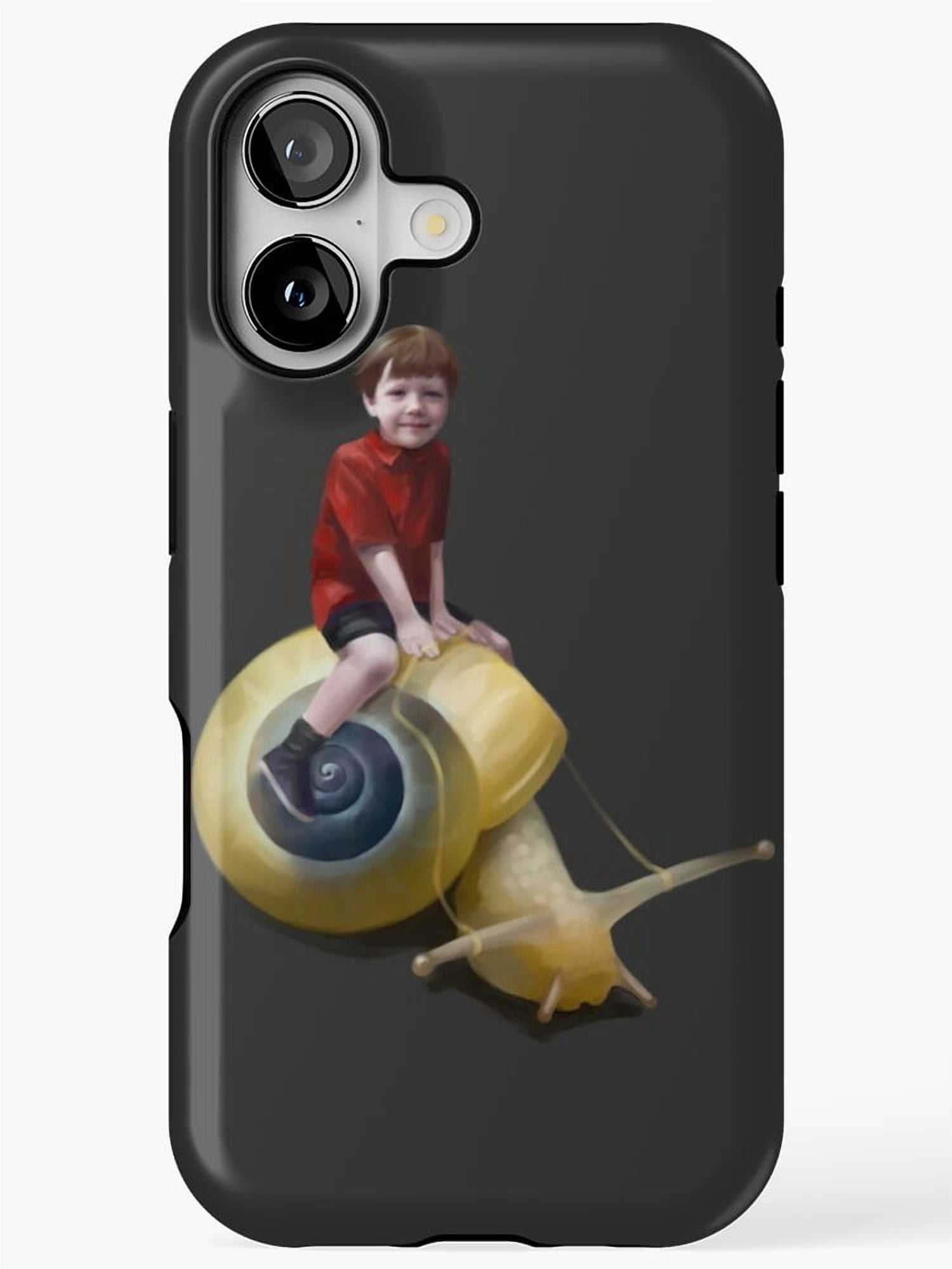 Boy on a Snail Whimsical Art Phone Case for iPhone 11 12 13 14 15 16 17 ...
