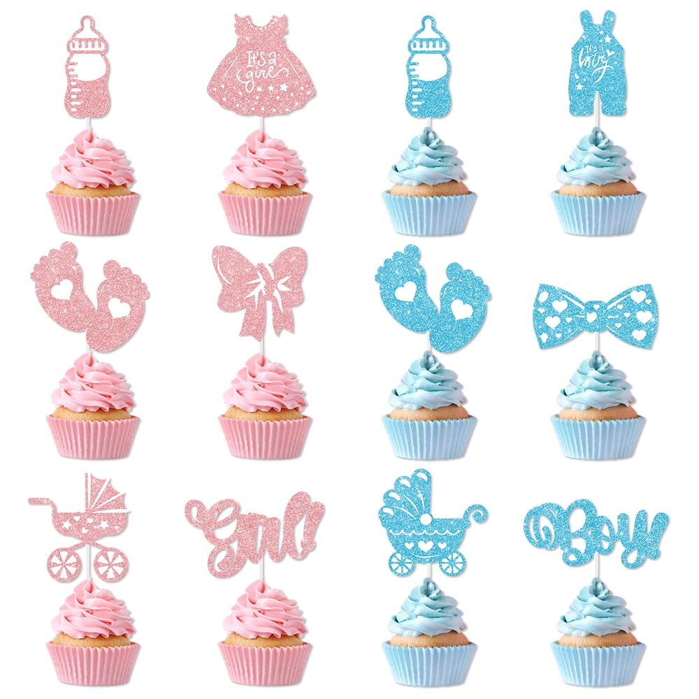 Boy or Girl Cupcake Toppers, Gender Reveal Baby Shower Party ...