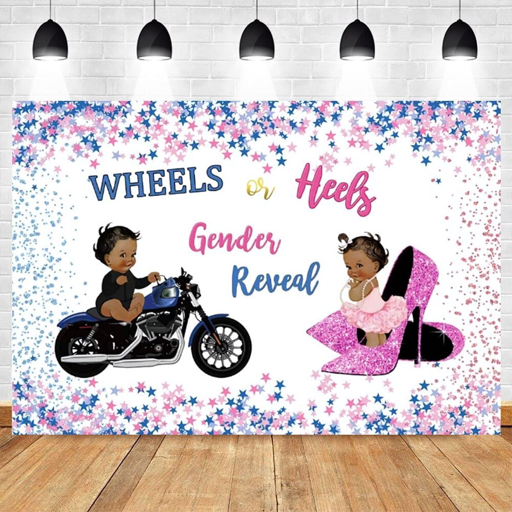 Boy or Girl Gender Reveal Backdrop He Or She Baby Shower Party Blue ...
