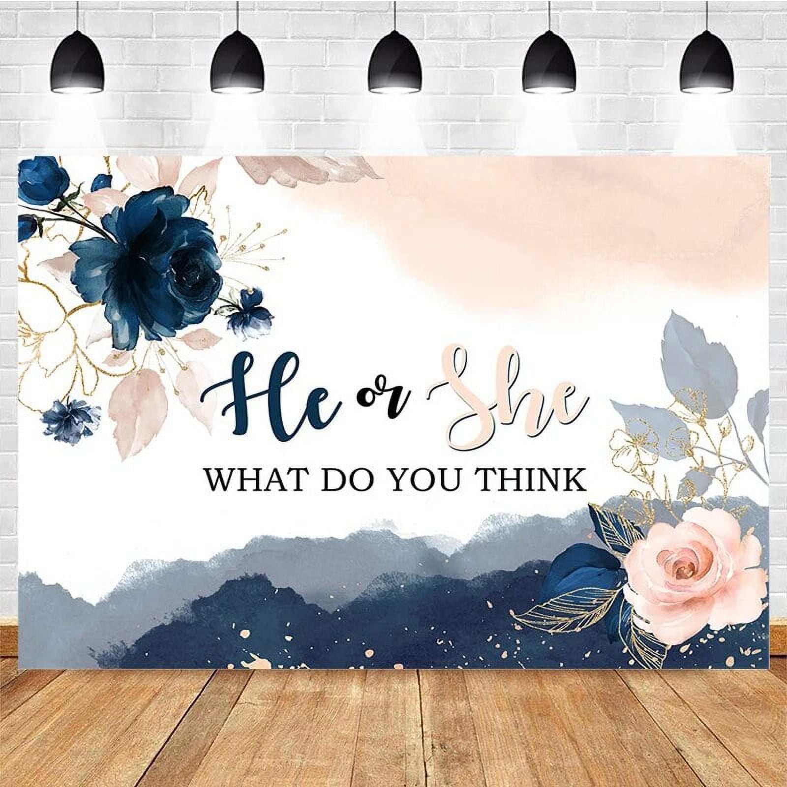 Boy or Girl Gender Reveal Backdrop Photocall Blue Pink Dots Balloon ...