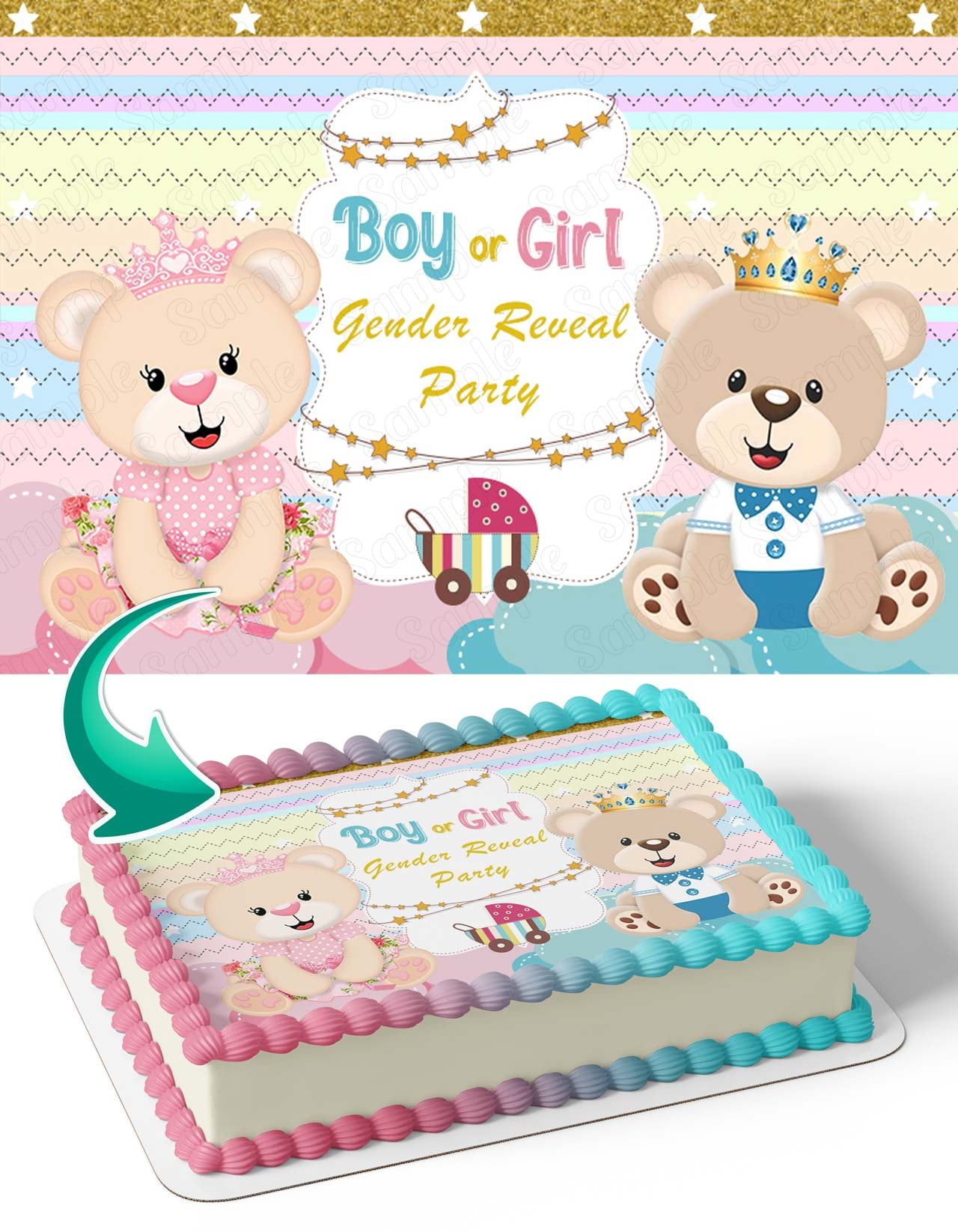 Boy or Girl Gender Reveal Party BGR Edible Image Cake Topper Birthday ...
