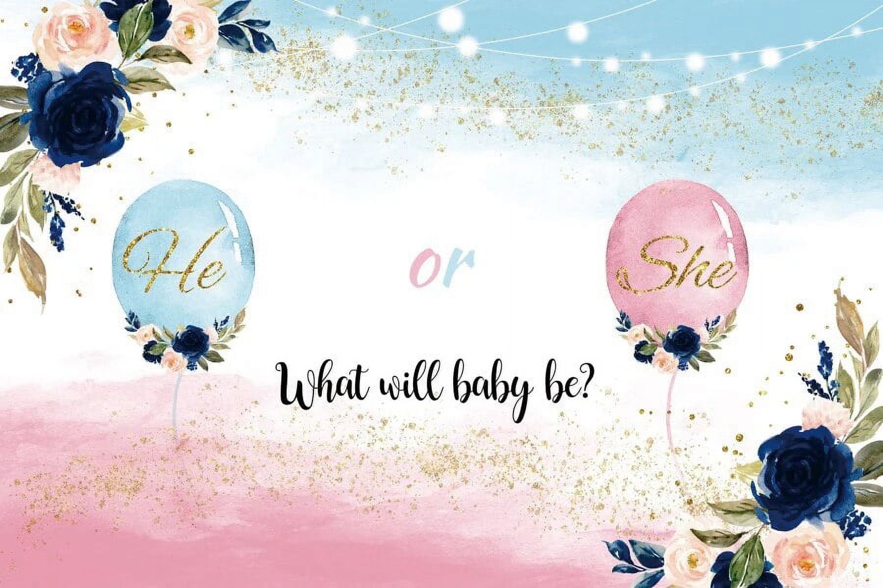 Boy or Girl Gender Reveal Photo Backdrop Blue Pink Balloon Watercolor ...