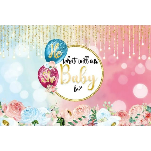 Boy or Girl Gender Reveal Photo Backdrop Blue Pink Balloon Watercolor ...