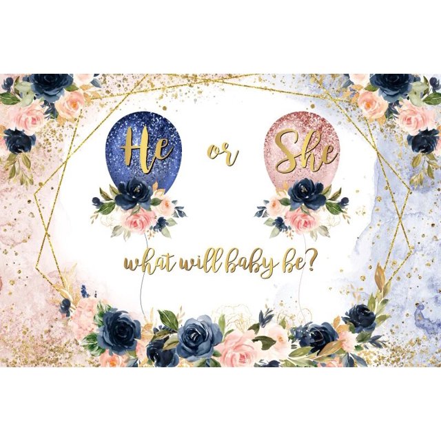 Boy or Girl Gender Reveal Photo Backdrop Blue Pink Balloon Watercolor ...