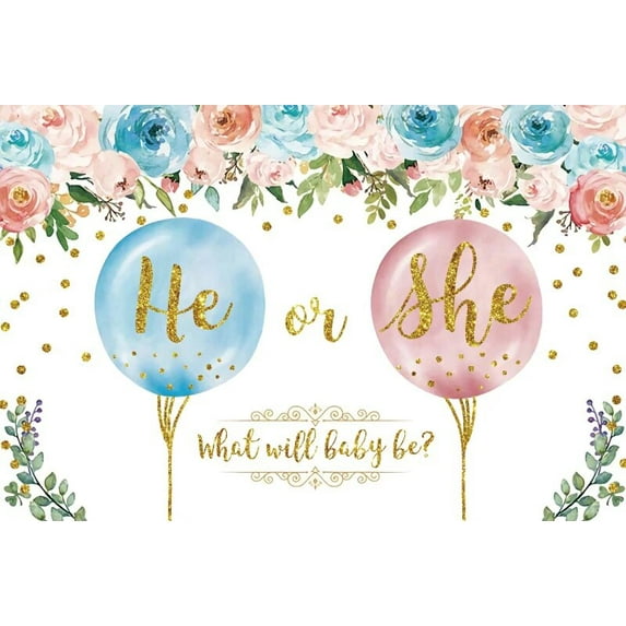 Boy or Girl Gender Reveal Photo Backdrop Blue Pink Balloon Watercolor ...