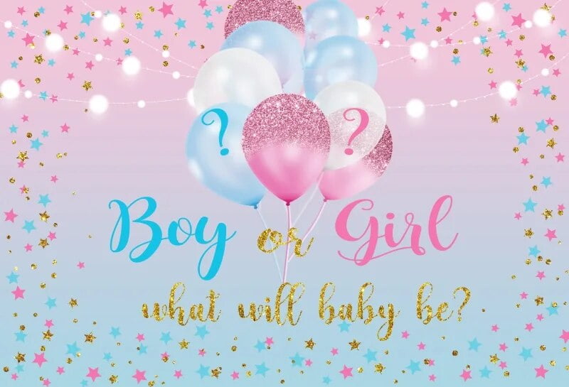 Boy or Girl Gender Reveal Photo Backdrop Blue Pink Balloon Watercolor ...