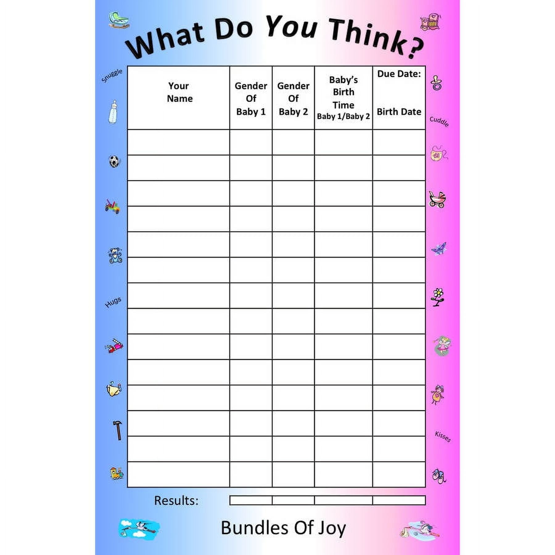 Boy or Girl? Twins-Baby Guessing Game and Keepsake, Large- 15 Players ...