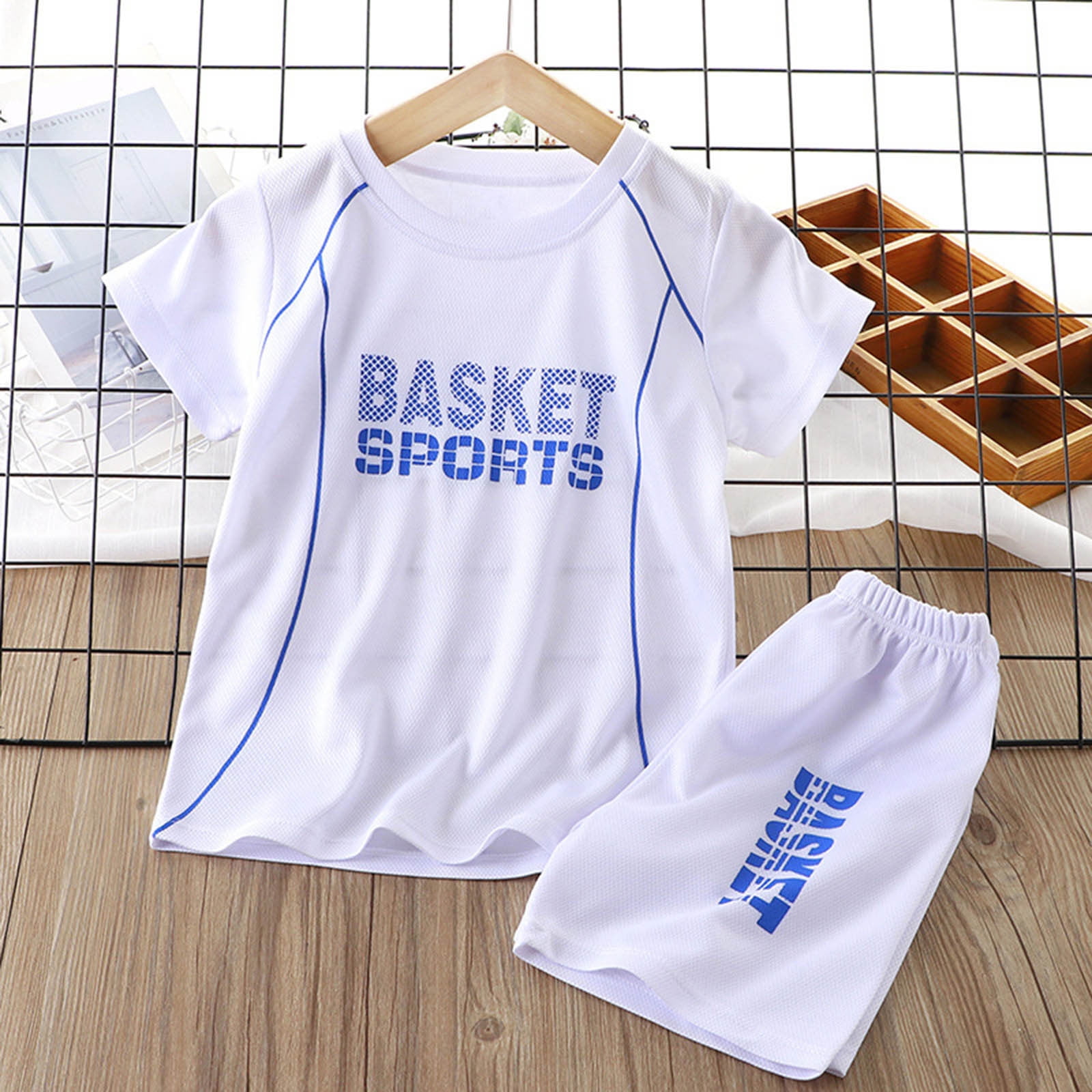 Boy's 2 Piece Outfits Tee Shirt and Mesh Shorts Set Kid Basketball Outfit for Big Girl 1-2 Years ...