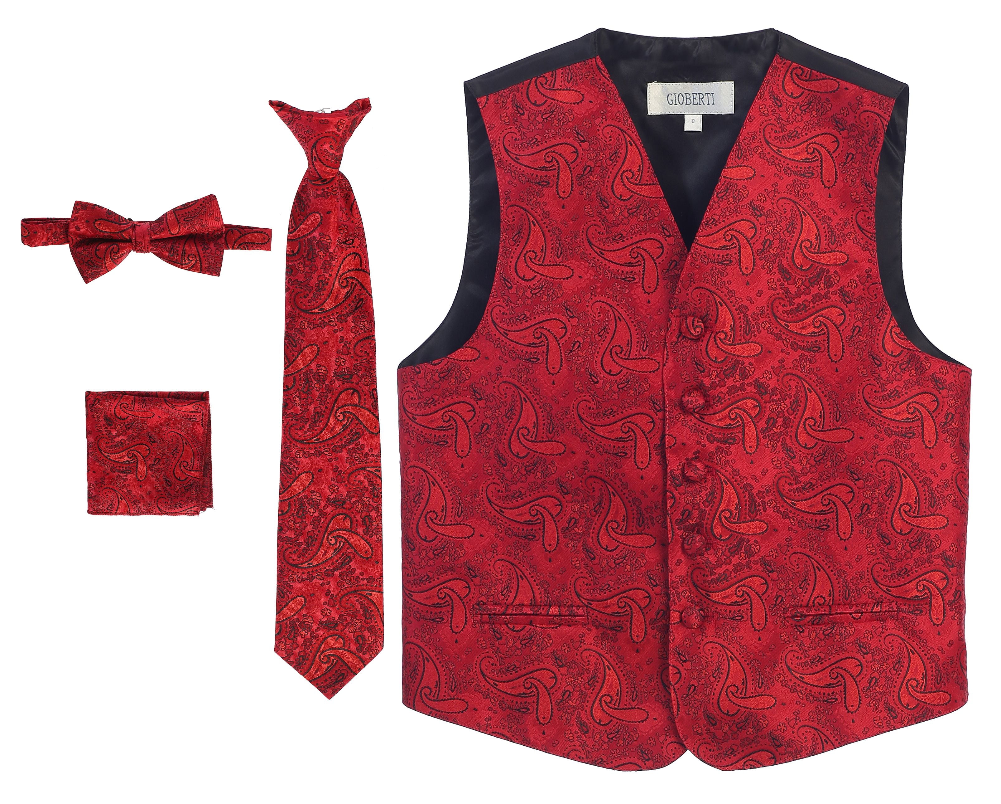 Gioberti Kids and Boys 4pc Paisley Vest Set - Vest, Bowtie, Tie, Pocket ...