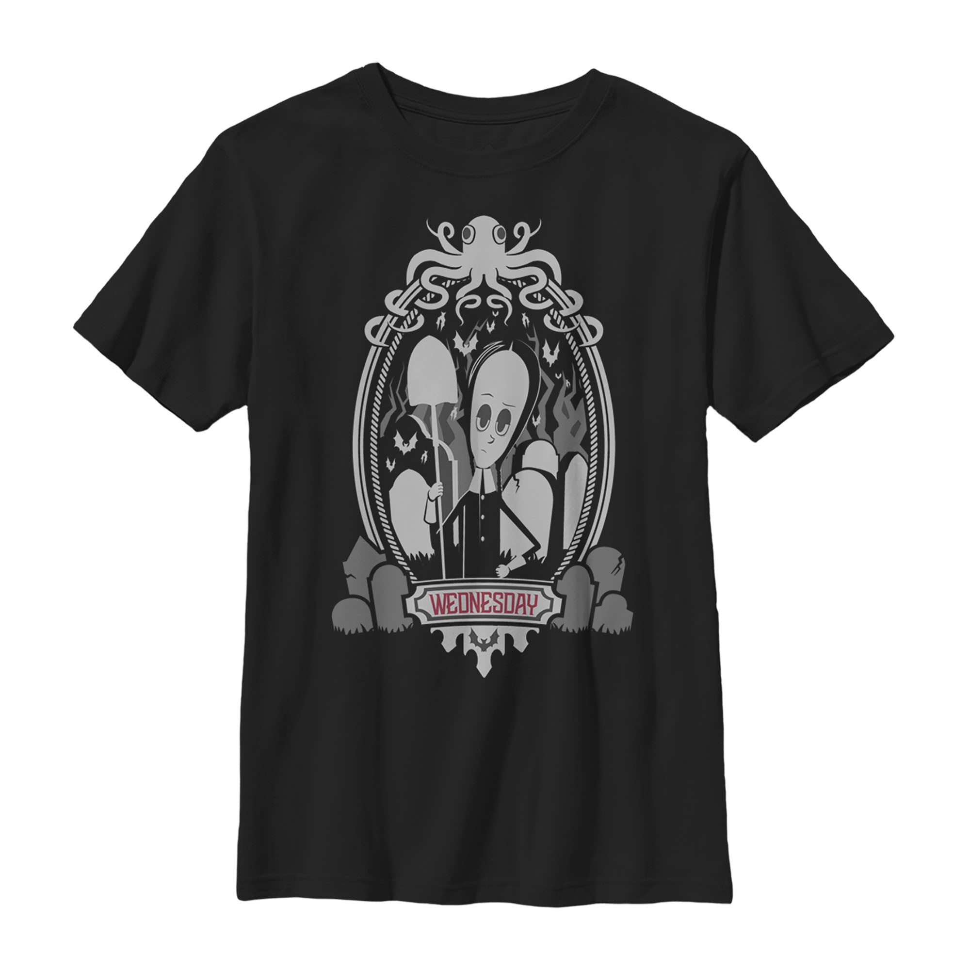 Boy's Addams Family Wednesday Octopus Portrait Graphic Tee Black X ...