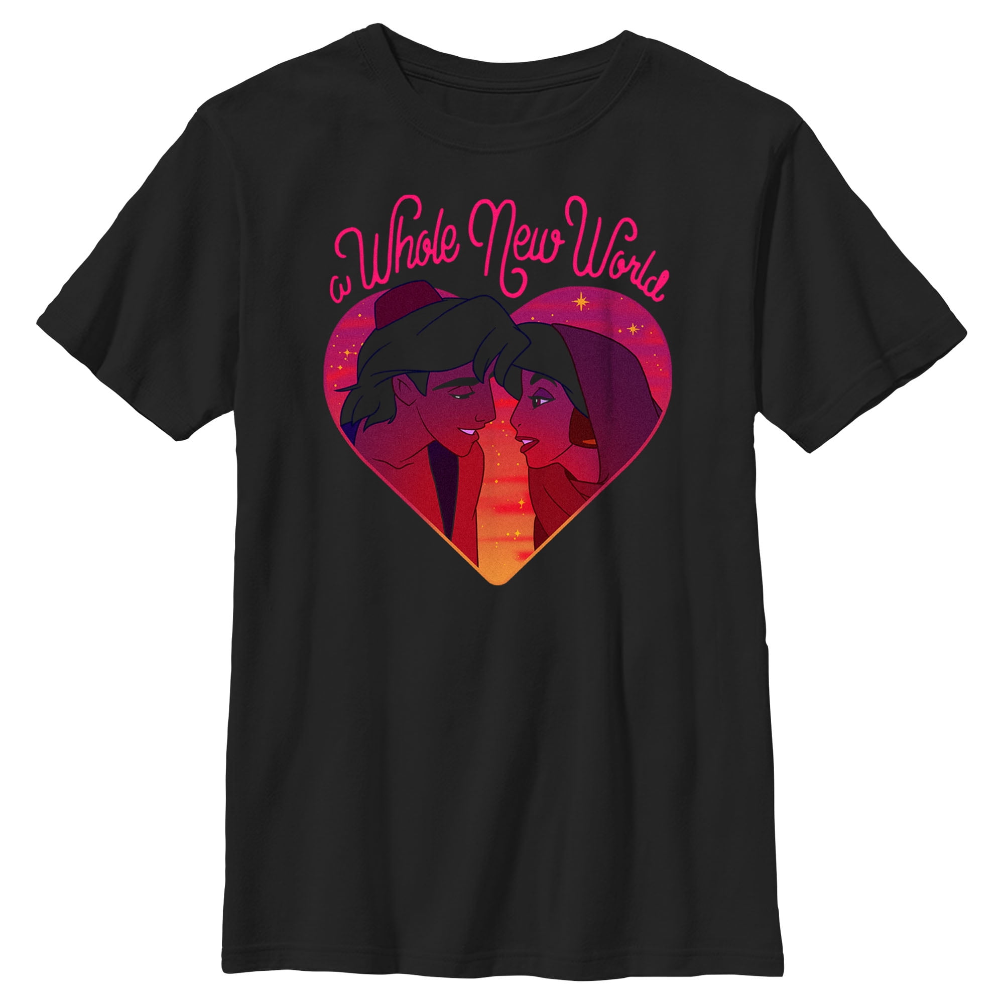 Boy's Aladdin Whole New World Heart Couple Graphic Tee Black X Large ...