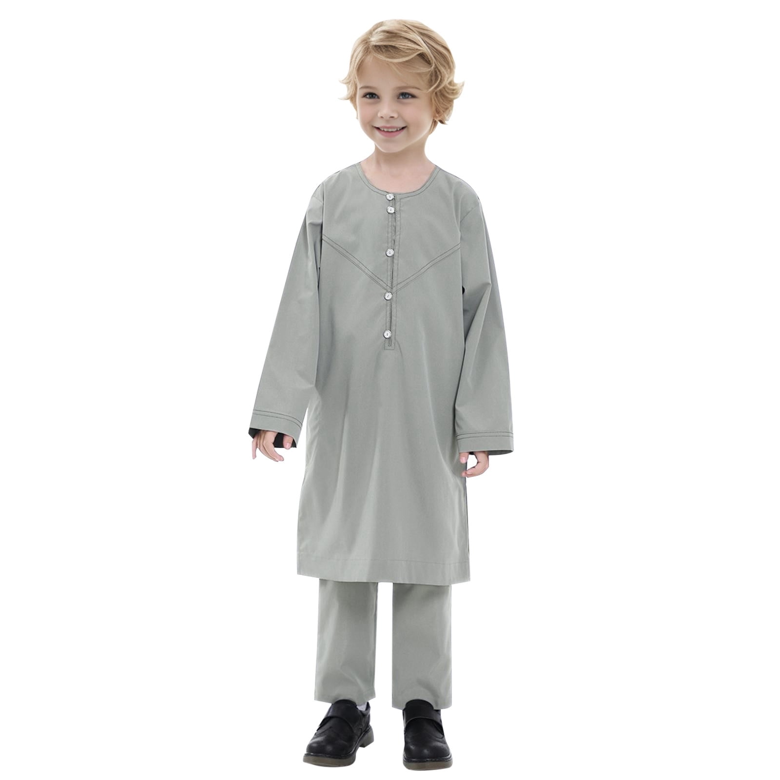Boy's Arabic Kaftan Set Long Sleeve Youth Boys' Solid Color Robe Suit ...