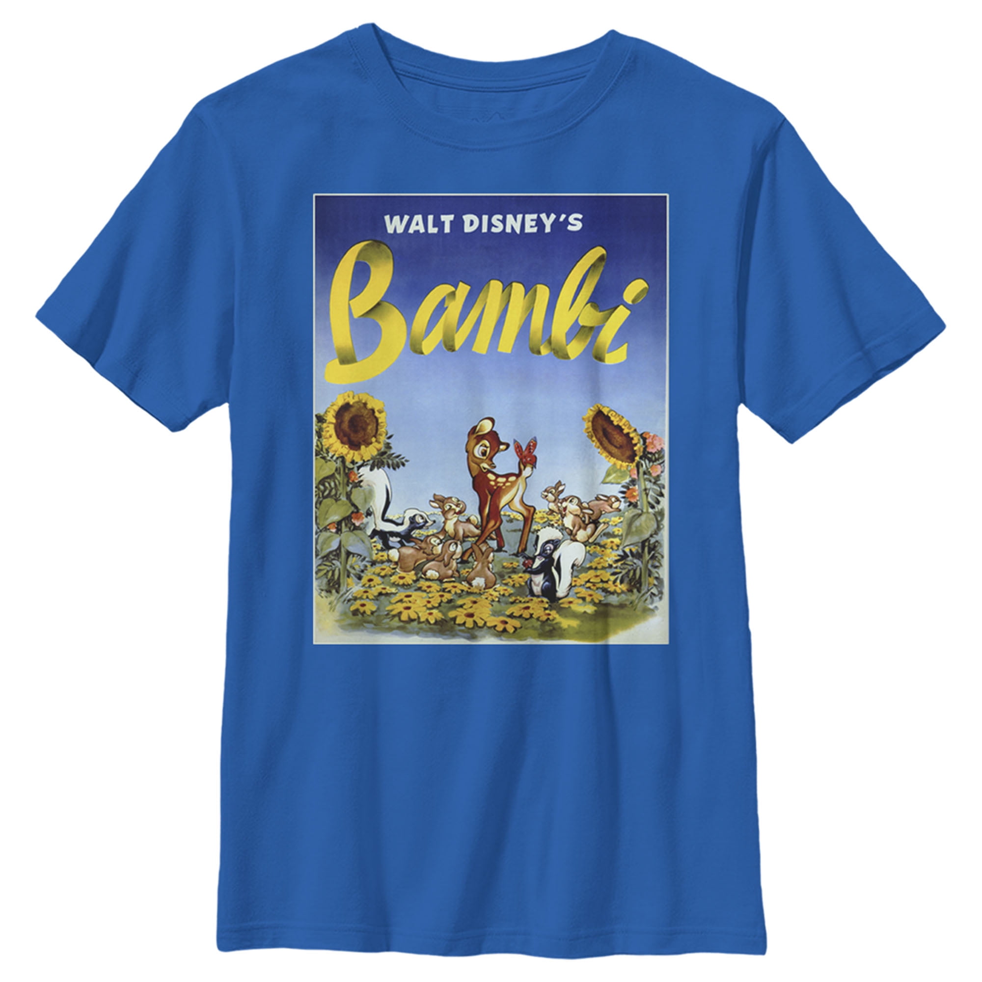Boy's Bambi Classic Floral Movie Title Poster Graphic Tee Royal Blue X ...