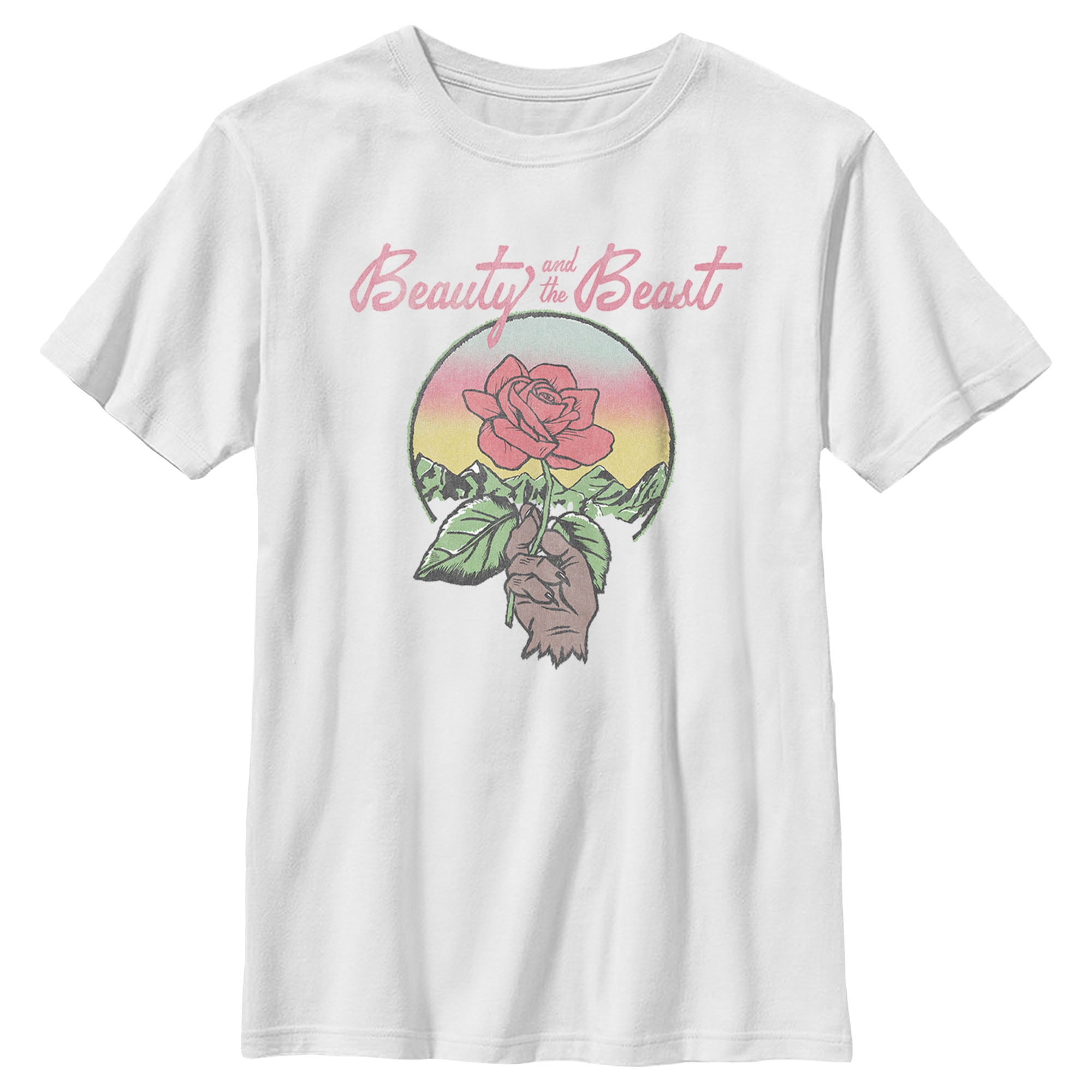 Boy's Beauty and the Beast Retro Rose Graphic Tee White Small - Walmart.com