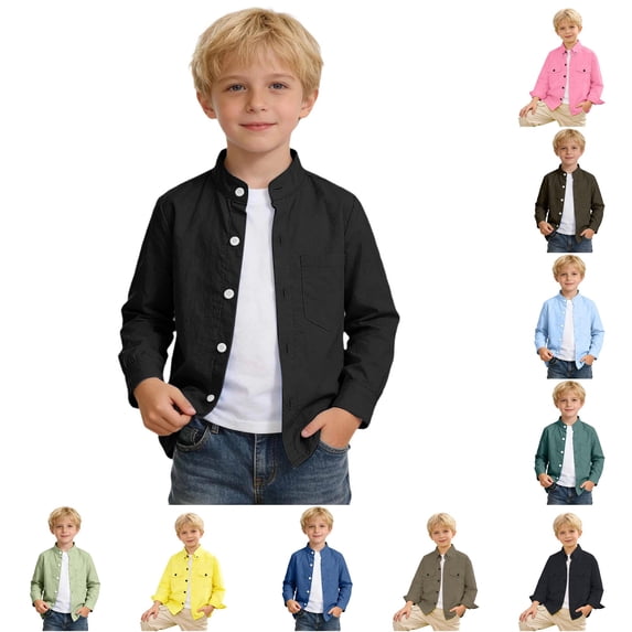 Boy's Black Dress Shirt Long Sleeve School Uniform Top Girls Kids ...