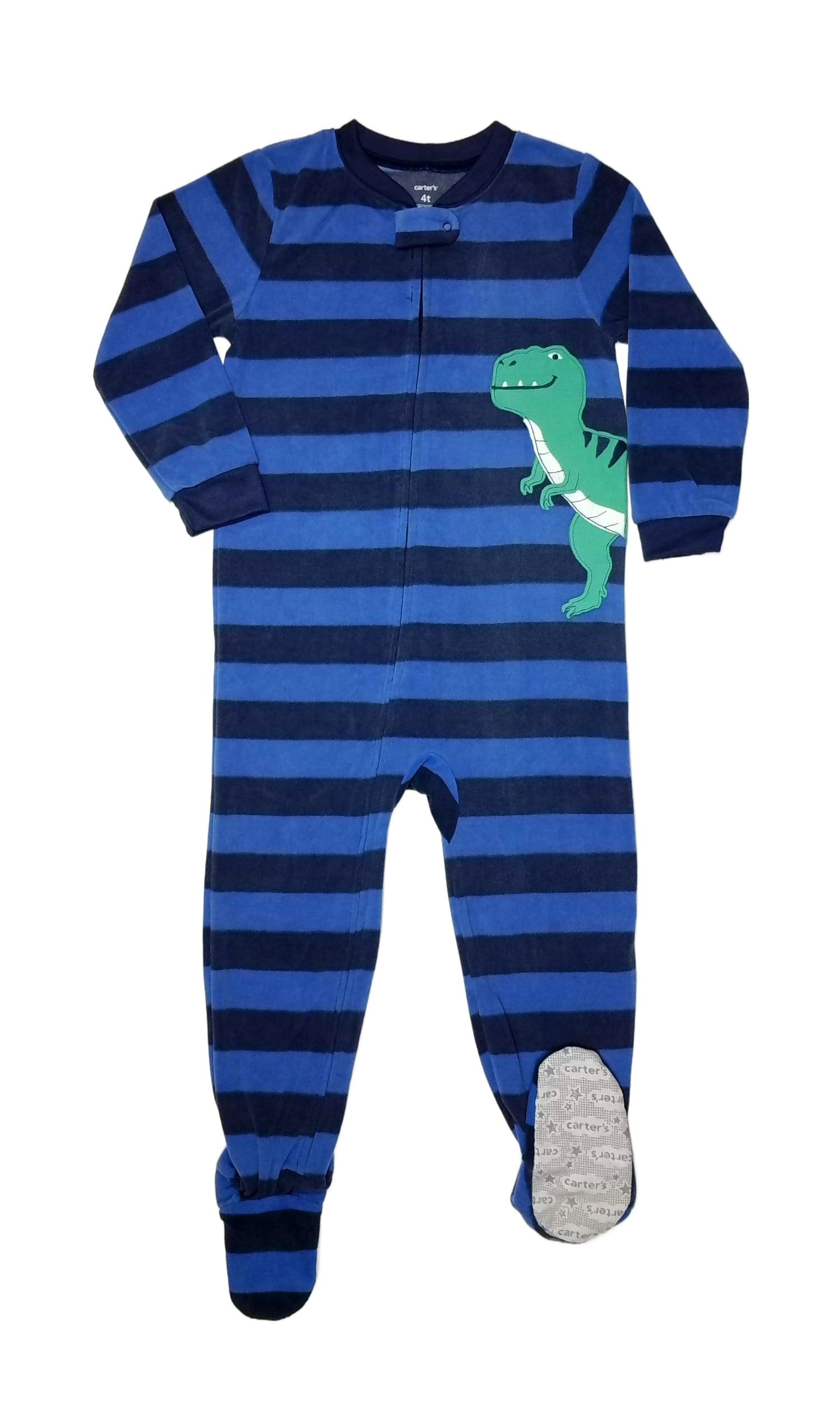 Boy's Blue Dinosaur T-Rex Striped Fleece Footed Pajama Sleeper, Size 4T ...