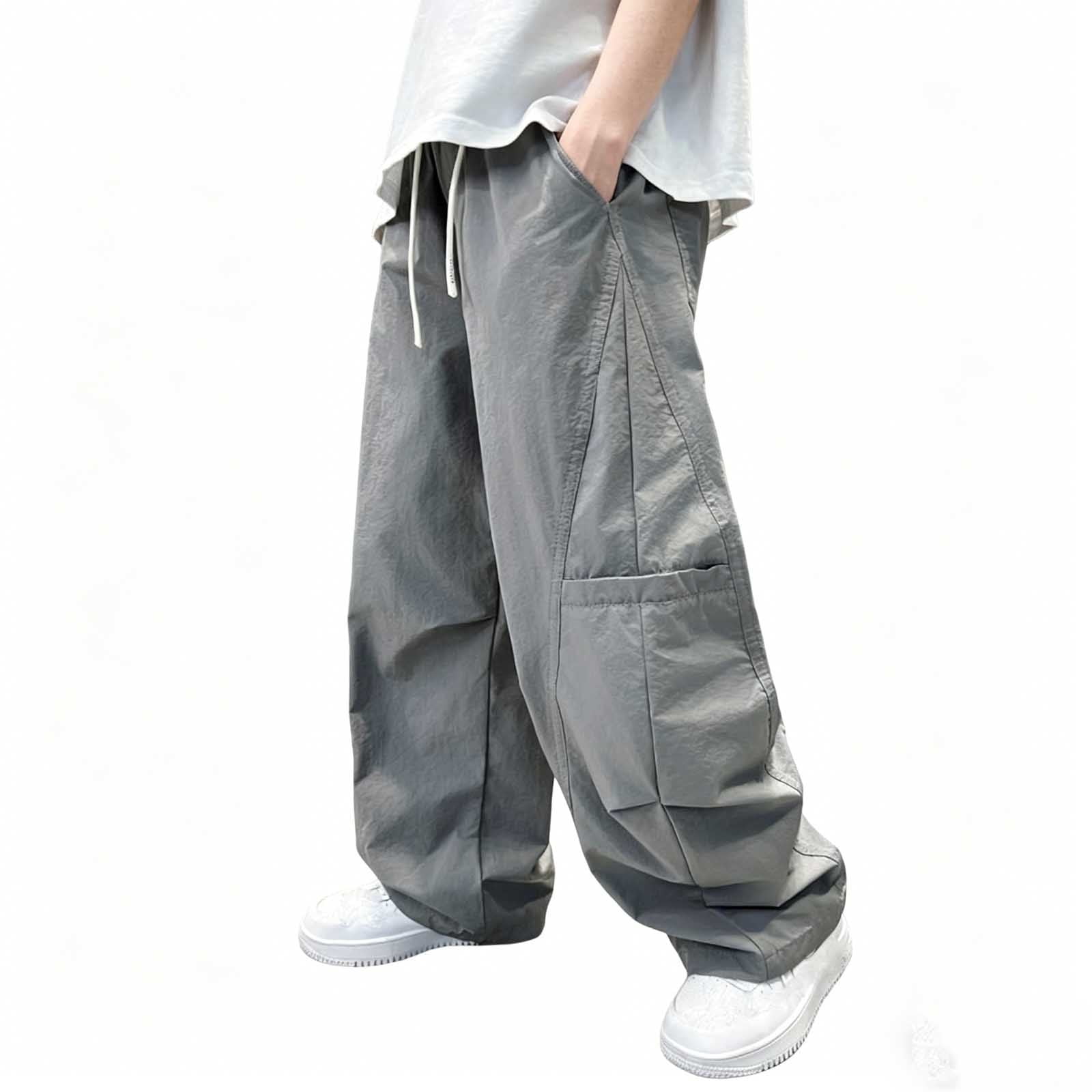 Boy's Casual Baggy Cargo Pants, High Elastic Waist Drawstring Wide Leg ...